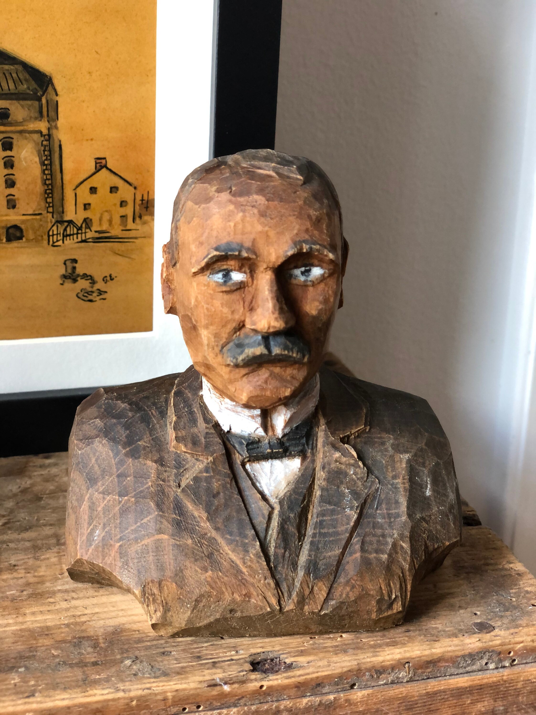 Swedish hand carved wooden bust figurine signed hand painted original ...