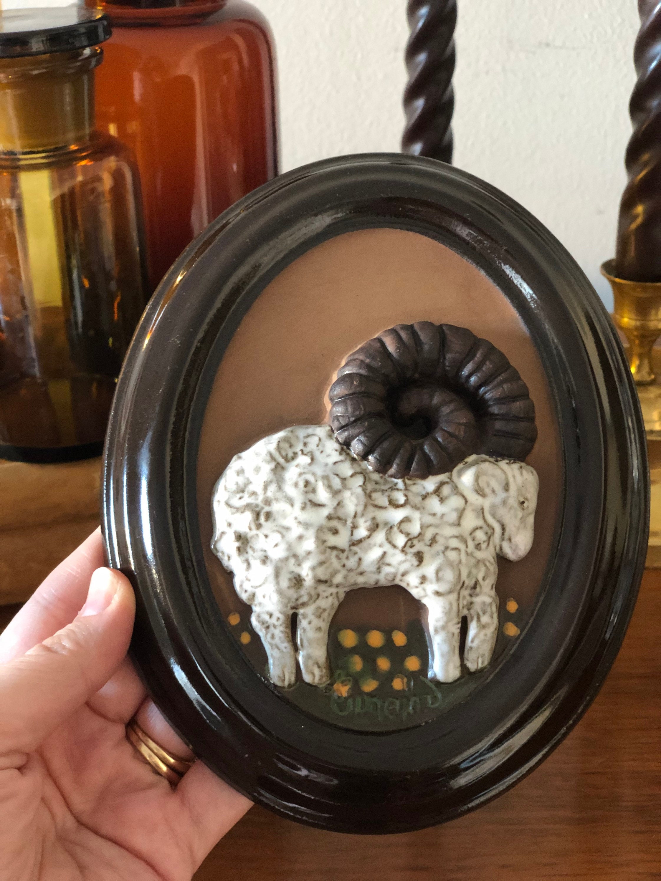Scandinavian Vintage sheep tile Swedish ceramics Gabriel plaque outdoor ...