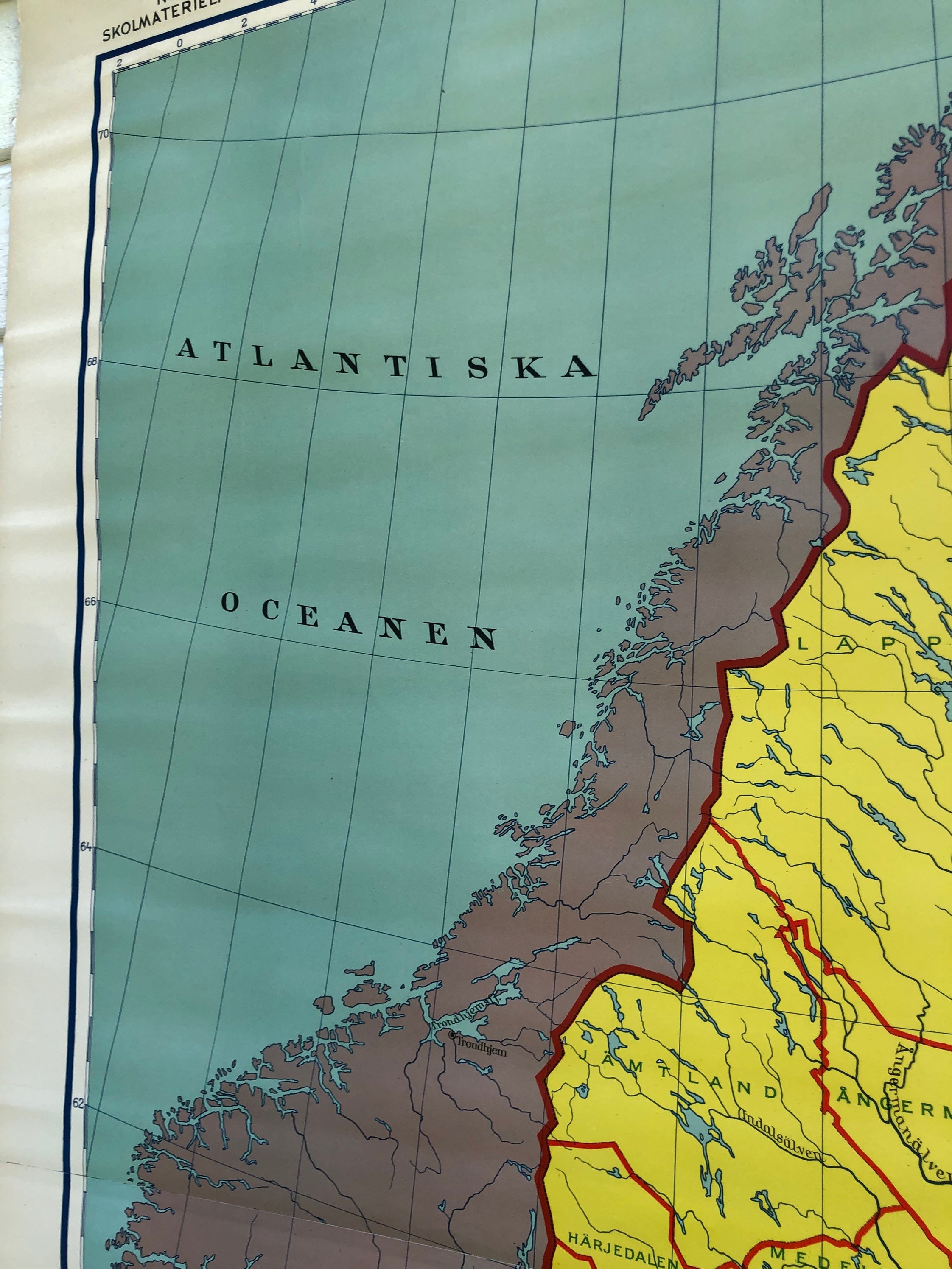 Large Vintage Swedish classroom wall Map of Scandinavian/ Norden 1718 ...