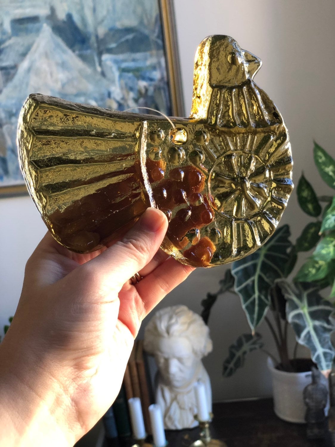 Pukeberg moderist amber bird sun catcher/ suncatcher glass yellow ...