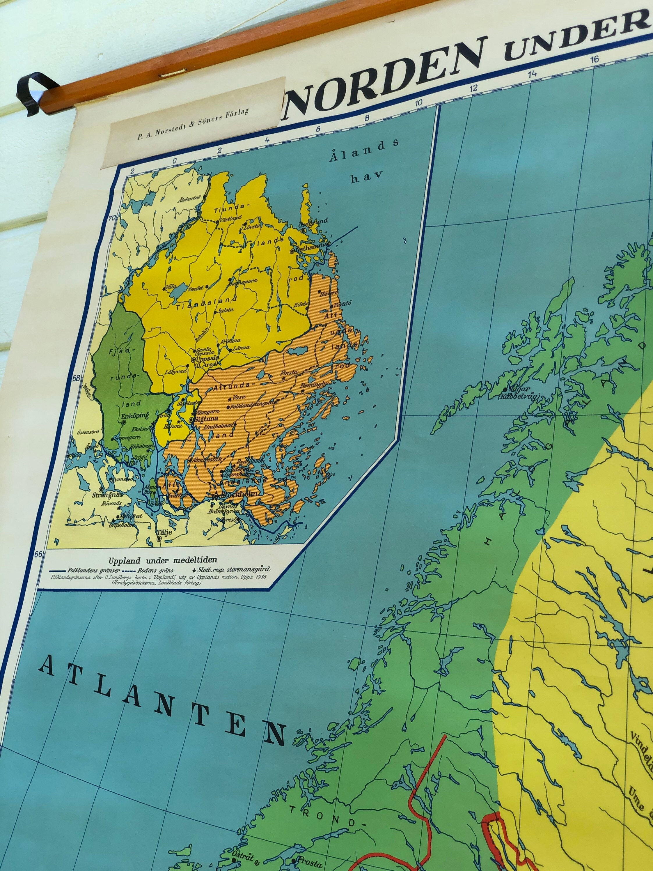Large Vintage Swedish classroom Map of Scandinavian/ Norden Middle Ages ...