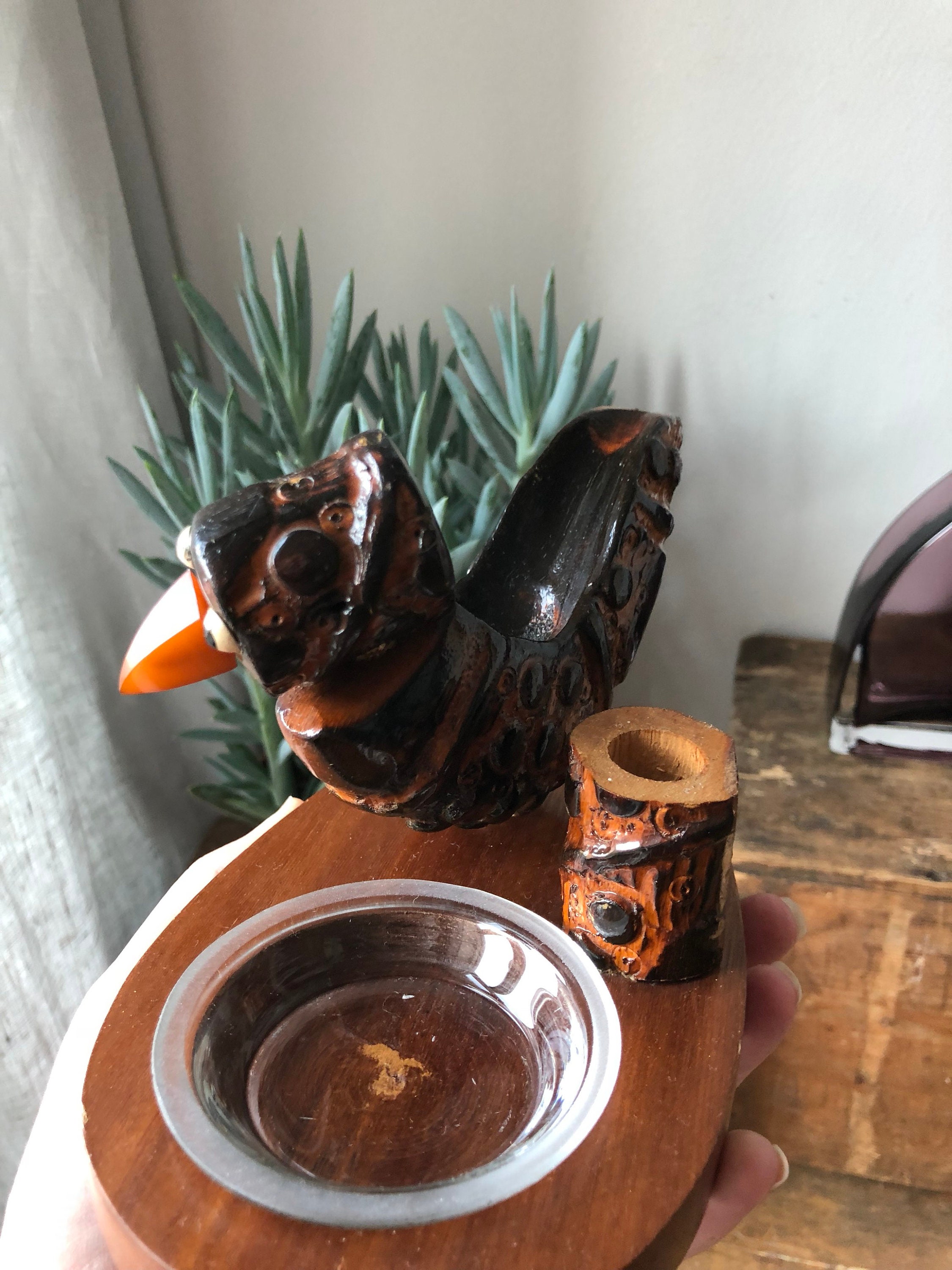 Antique hand carved Scandinavian pipe holder / pipe stand bird with ...