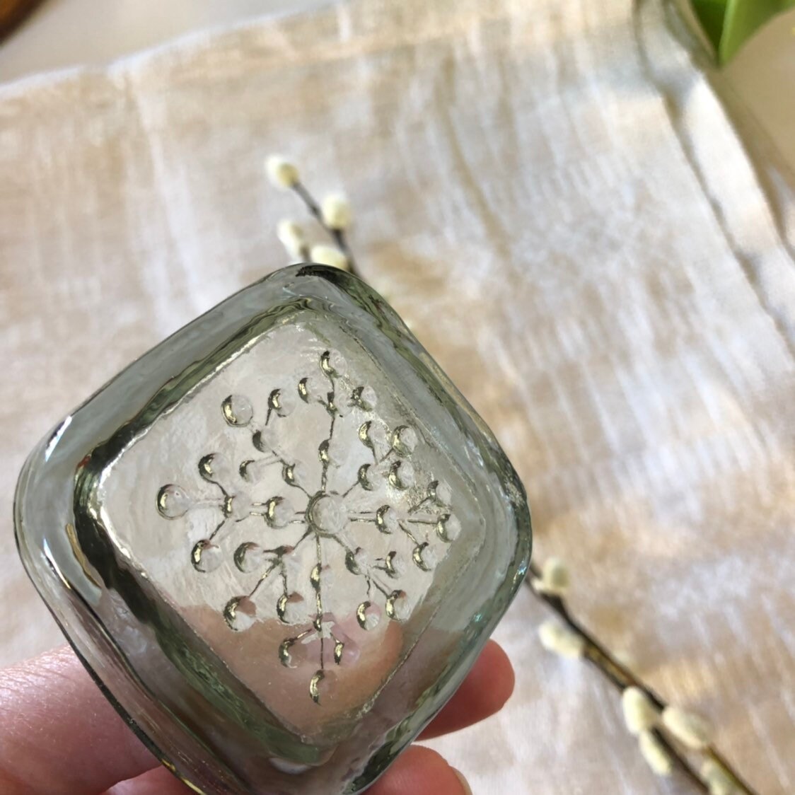 Vintage Norwegian snowflake Paperweight small Dish Disc Glass Bowl ...