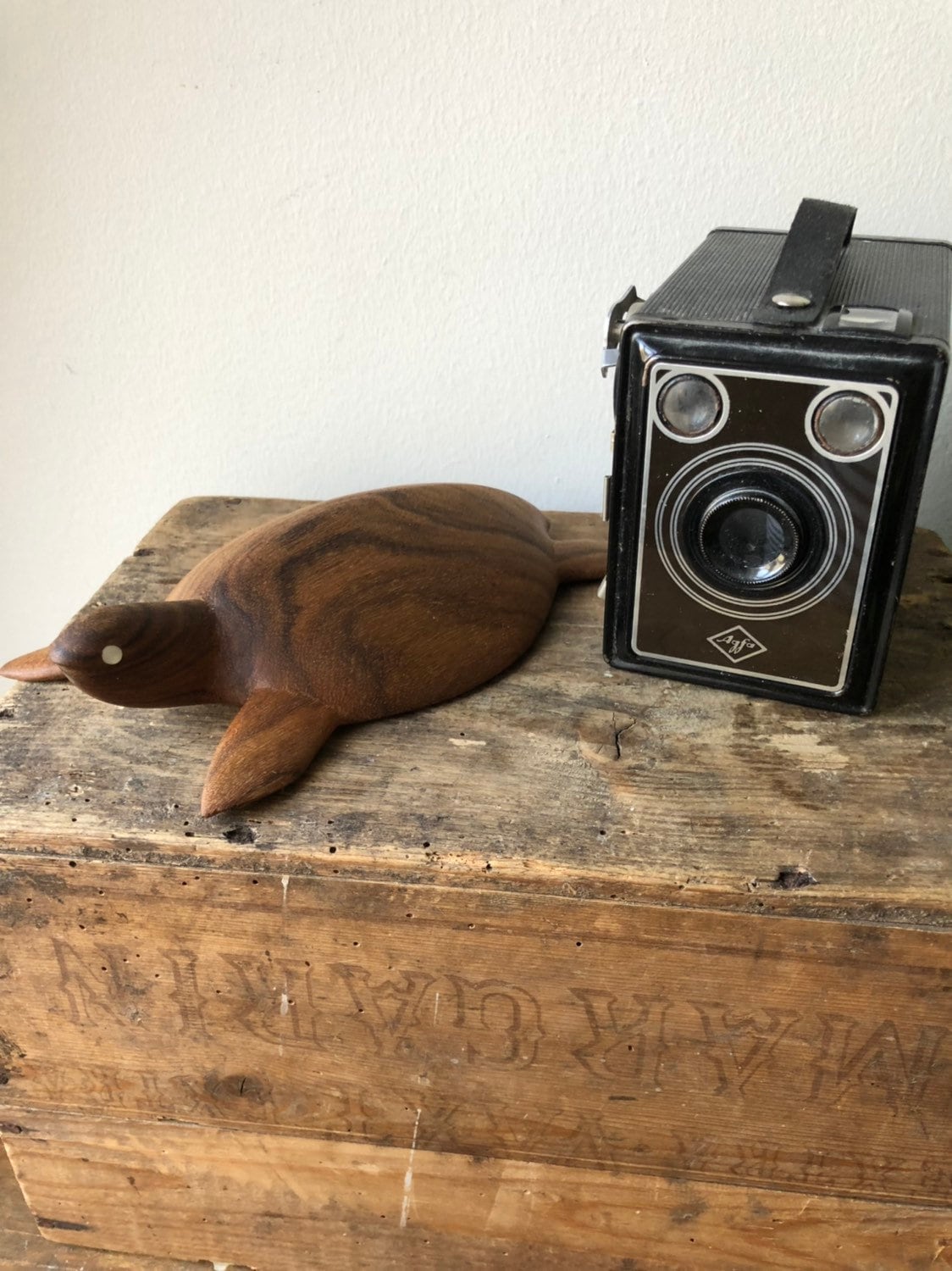 Scandinavian teak turtle with mother of pearl eyes wooden carving mid ...