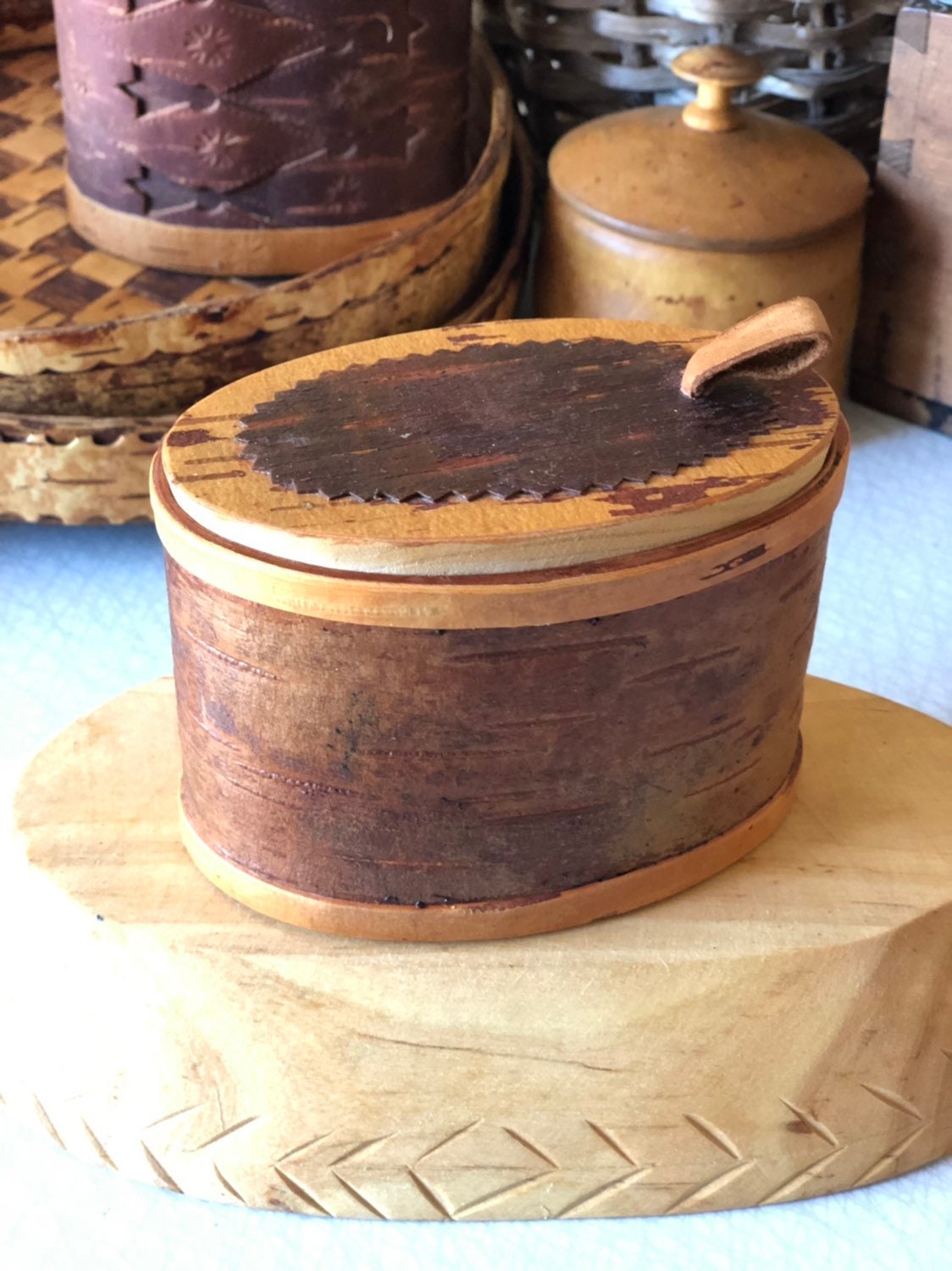 Swedish wooden birch bark midcentury modern wooden container with lid ...