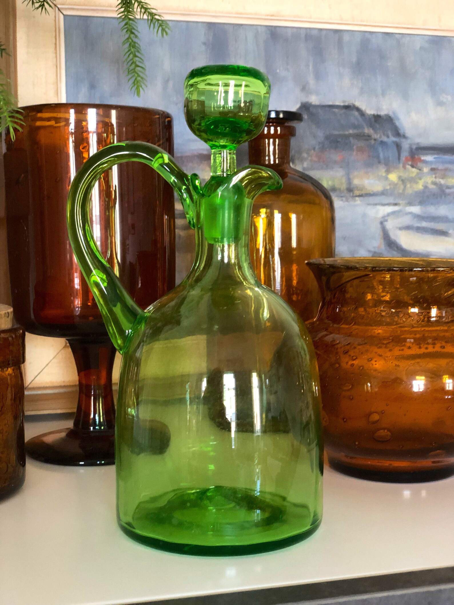 Older Swedish Green Glass Decanter Handblown Swedish Glassworks ...