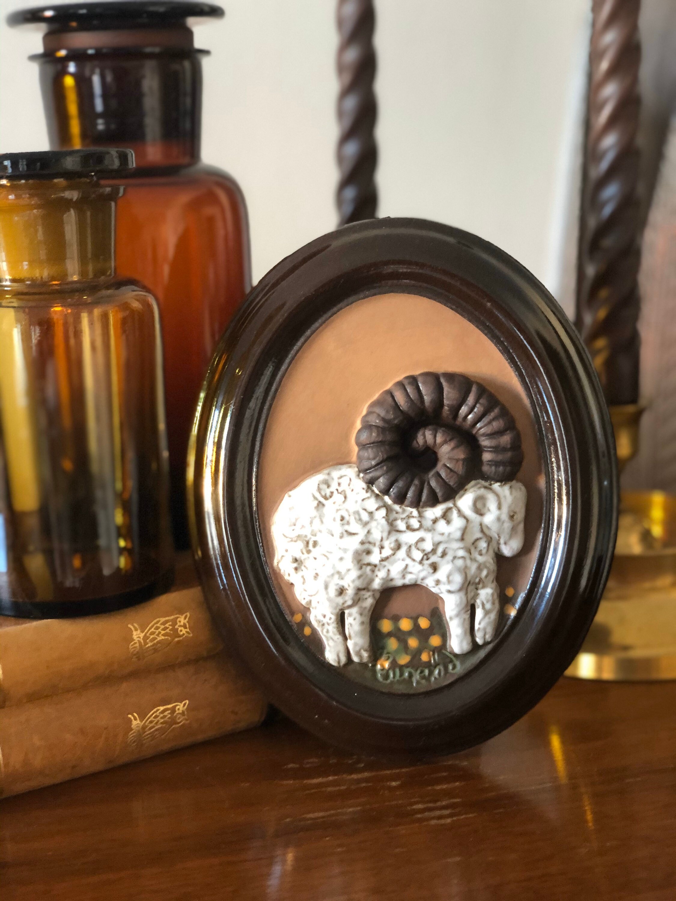 Scandinavian Vintage sheep tile Swedish ceramics Gabriel plaque outdoor ...