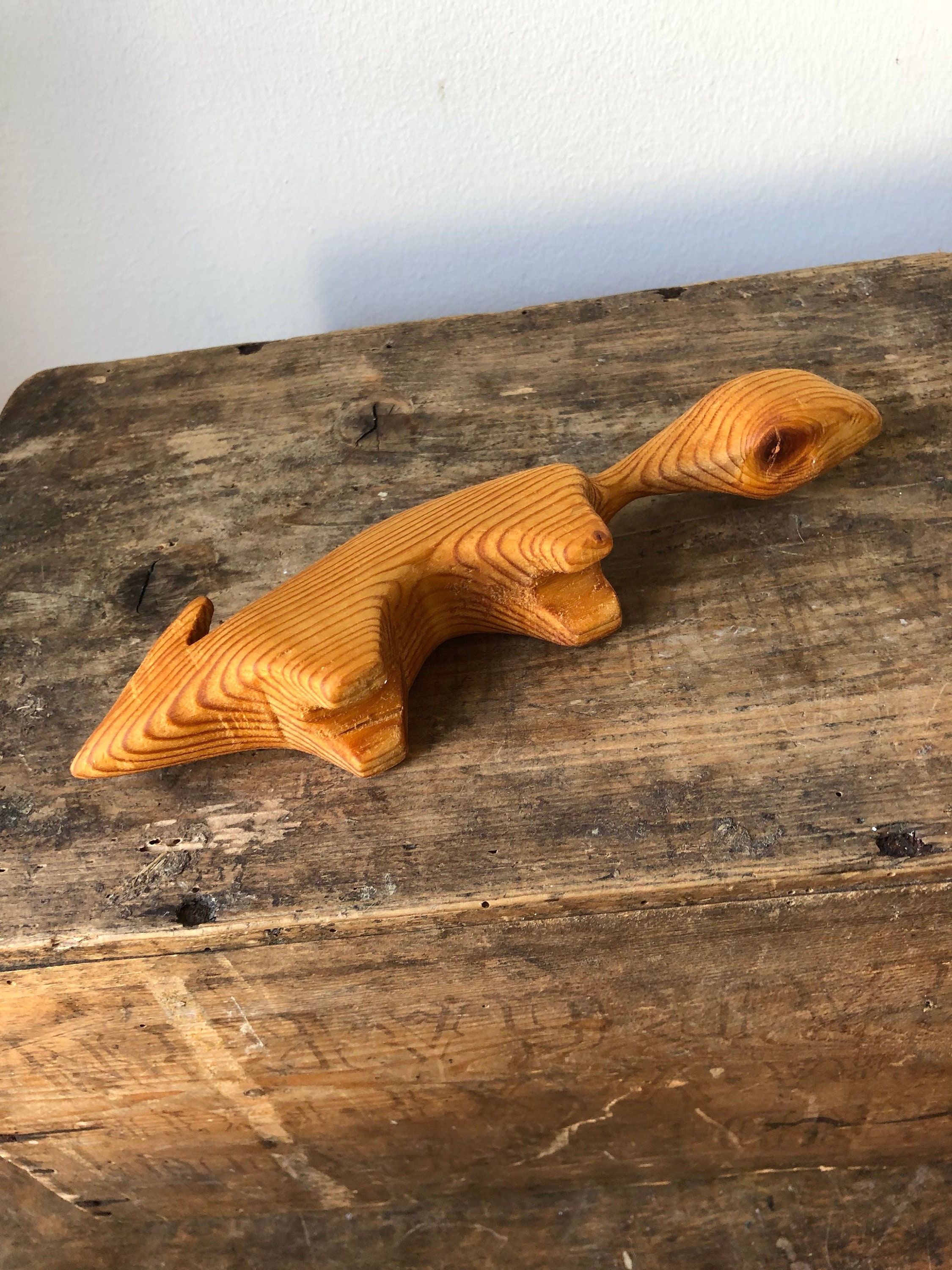 Midcentury modern hand carved wooden fox Scandinavian Swedish handicrafts
