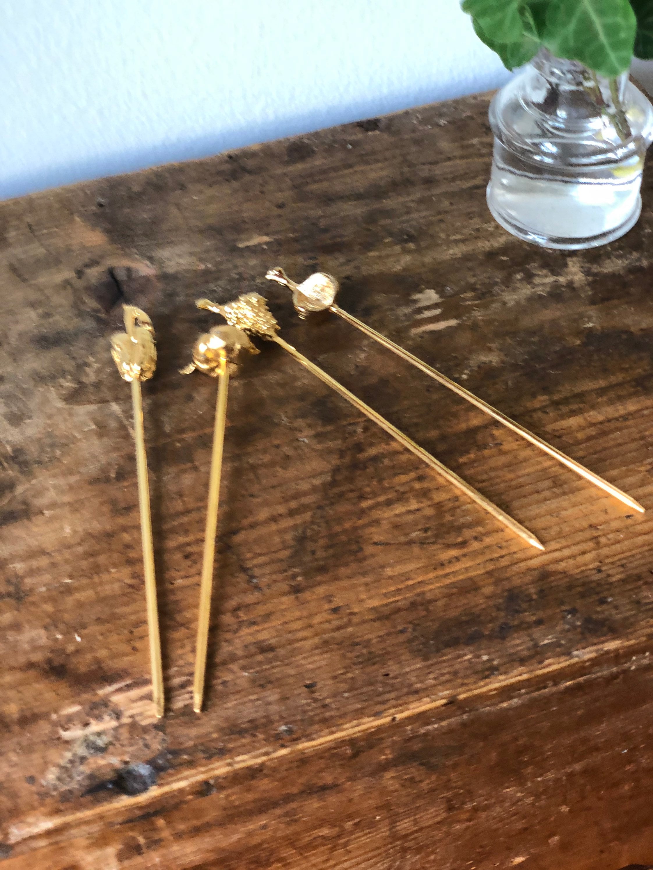 Vintage gold plated drink pin set with cocktail garnish motif Bar cart ...