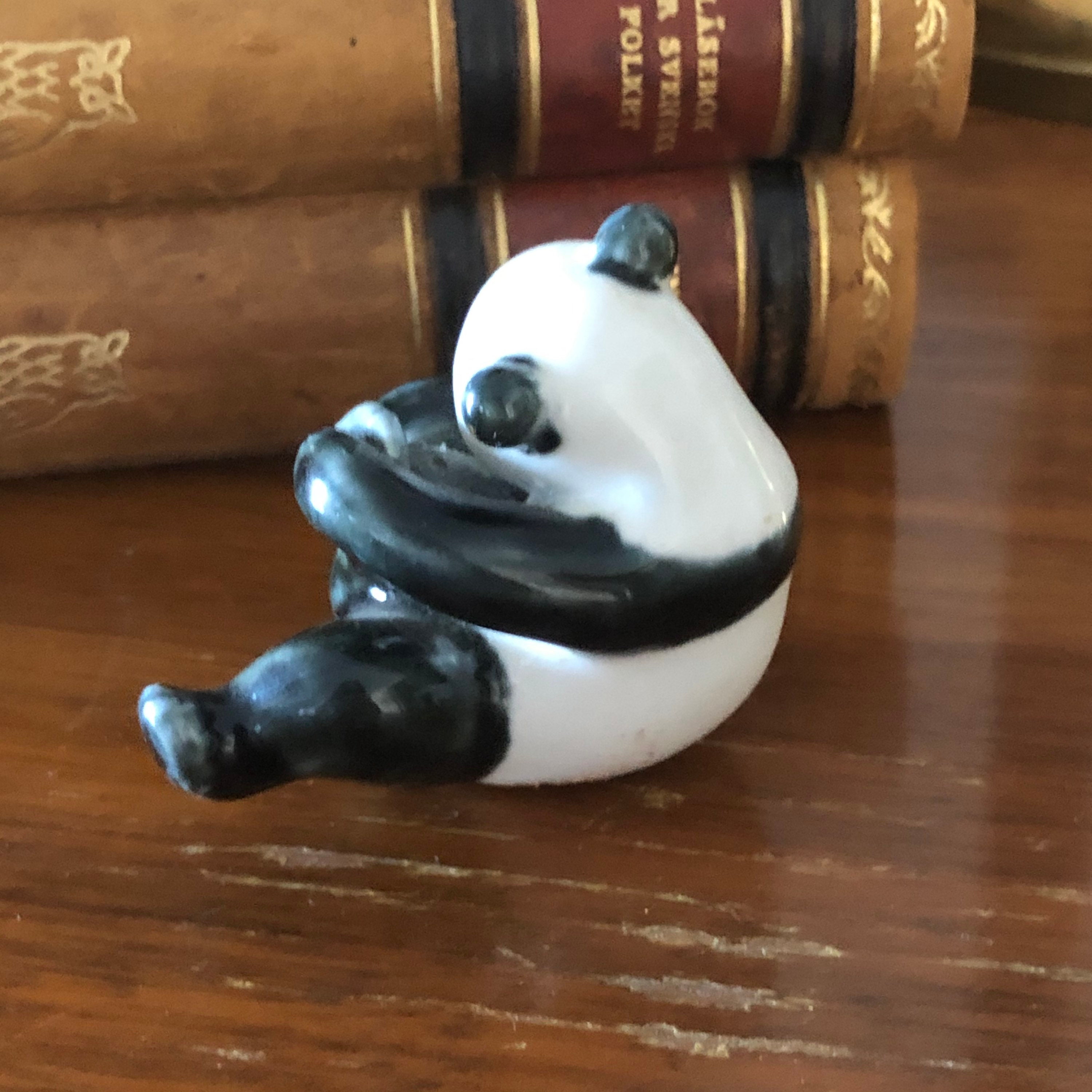 Adorable vintage pottery ceramic panda figure boho panda figurine