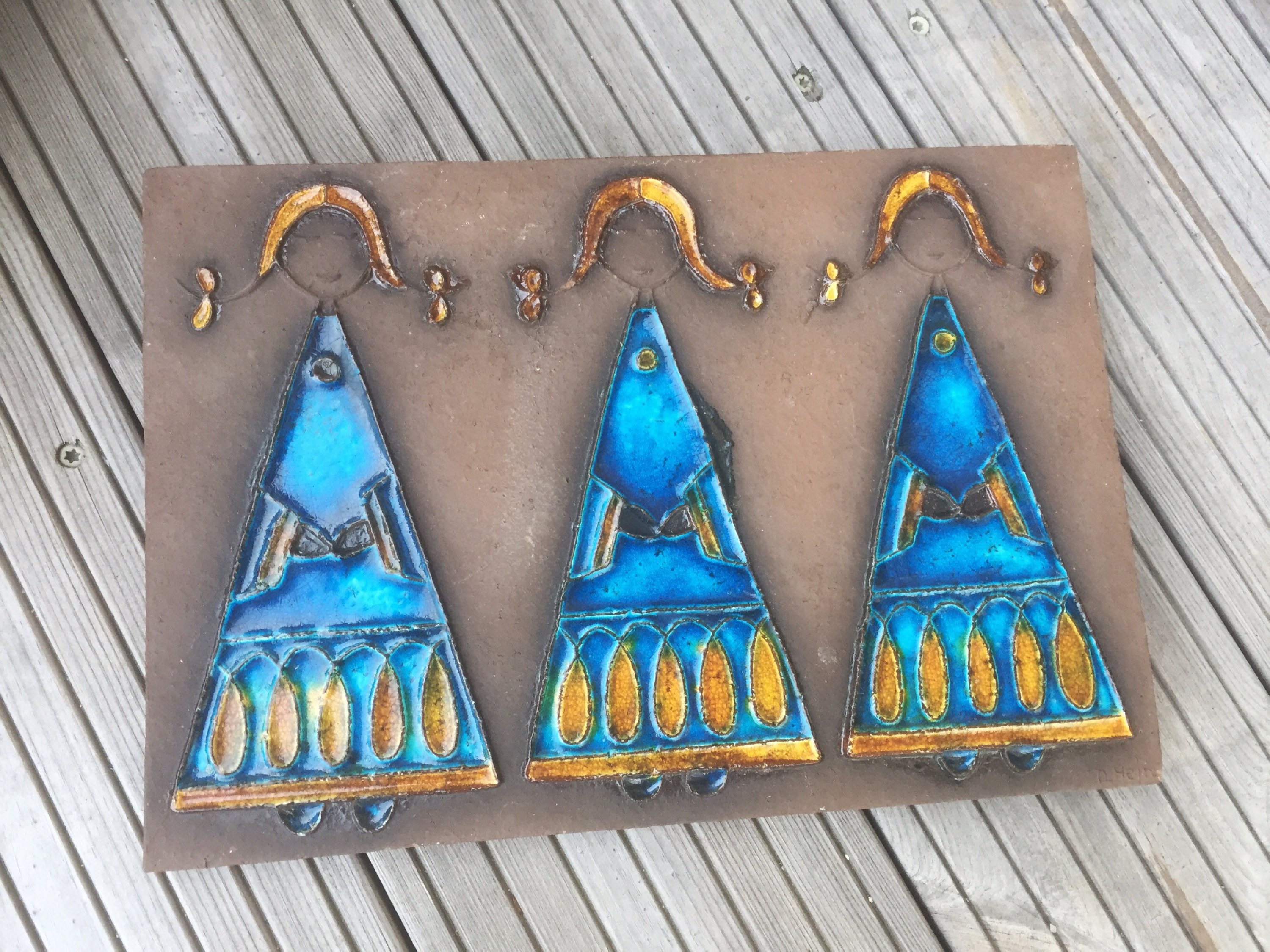 Danish ceramic wall tile three Danish sisters Dietlinde Hein Knabstrup ...