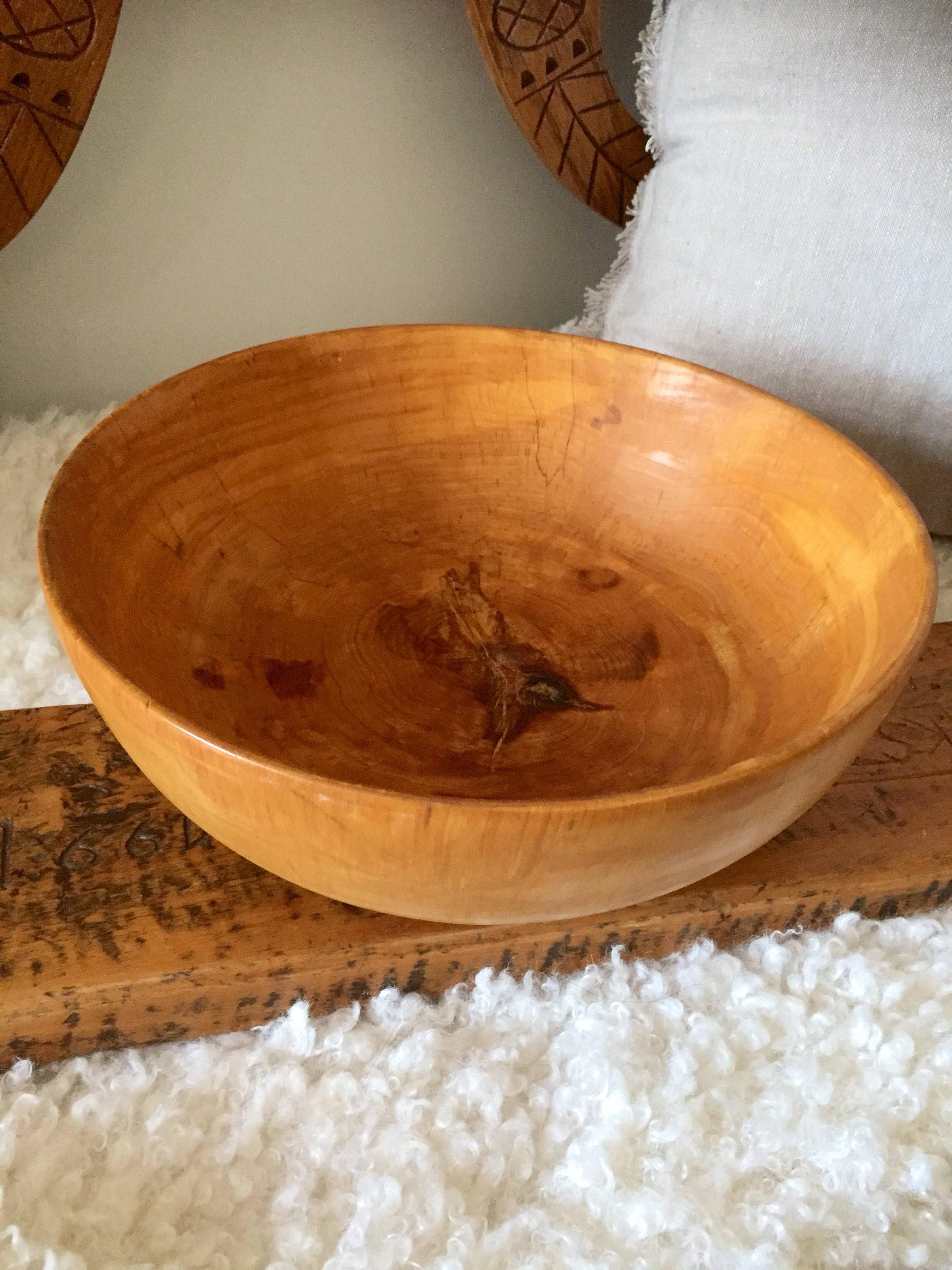 Large Swedish hand turned carved rustic wooden bowl primitive ...