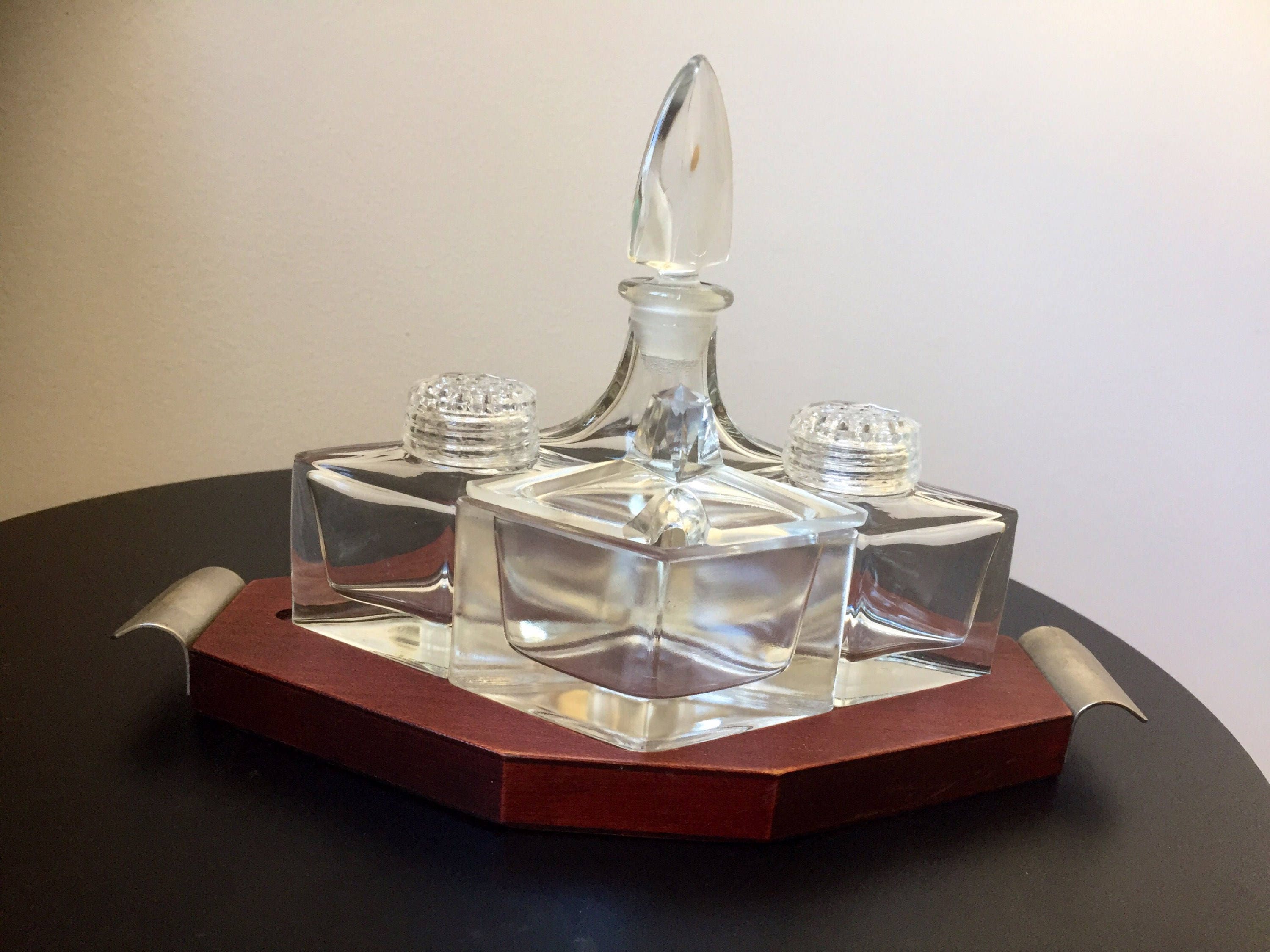 Danish/Midcentury Modern/Glass Condiments/Salt and Pepper Set/Teak ...