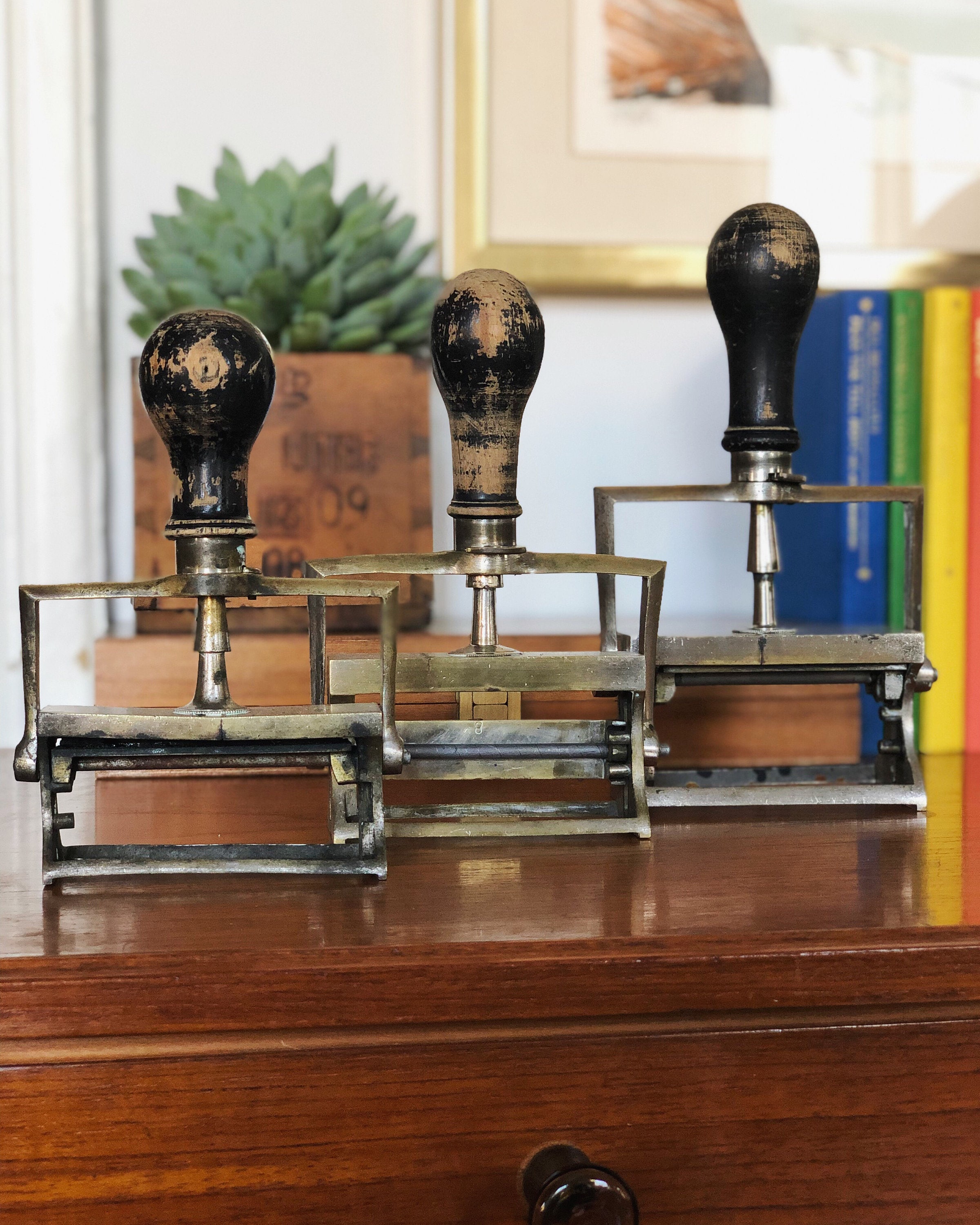 Vintage Library decor Set of 3 vintage stampers / stamp made in Sweden ...
