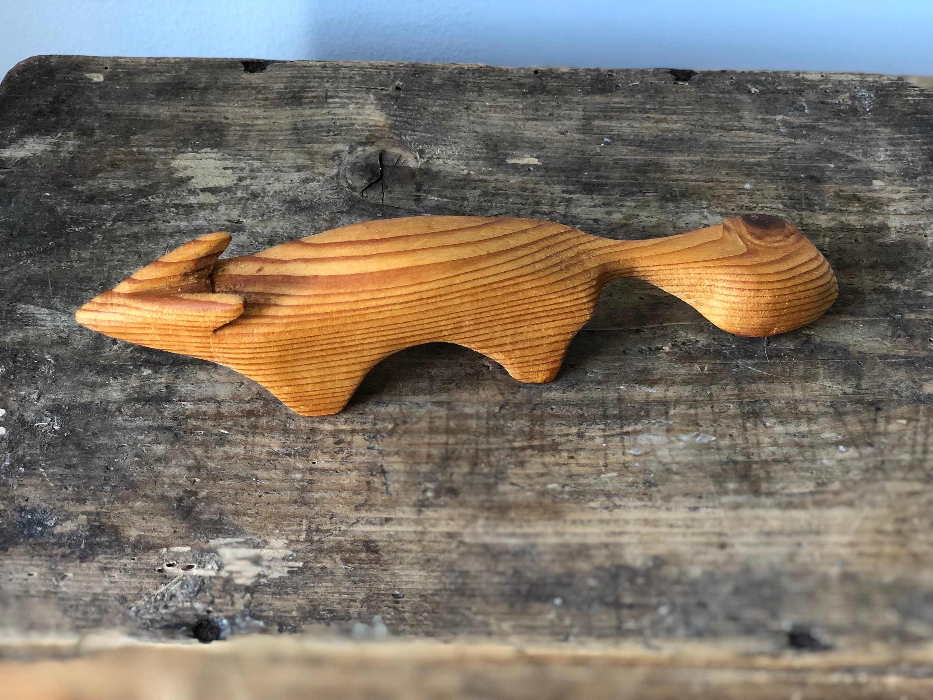 Midcentury modern hand carved wooden fox Scandinavian Swedish handicrafts