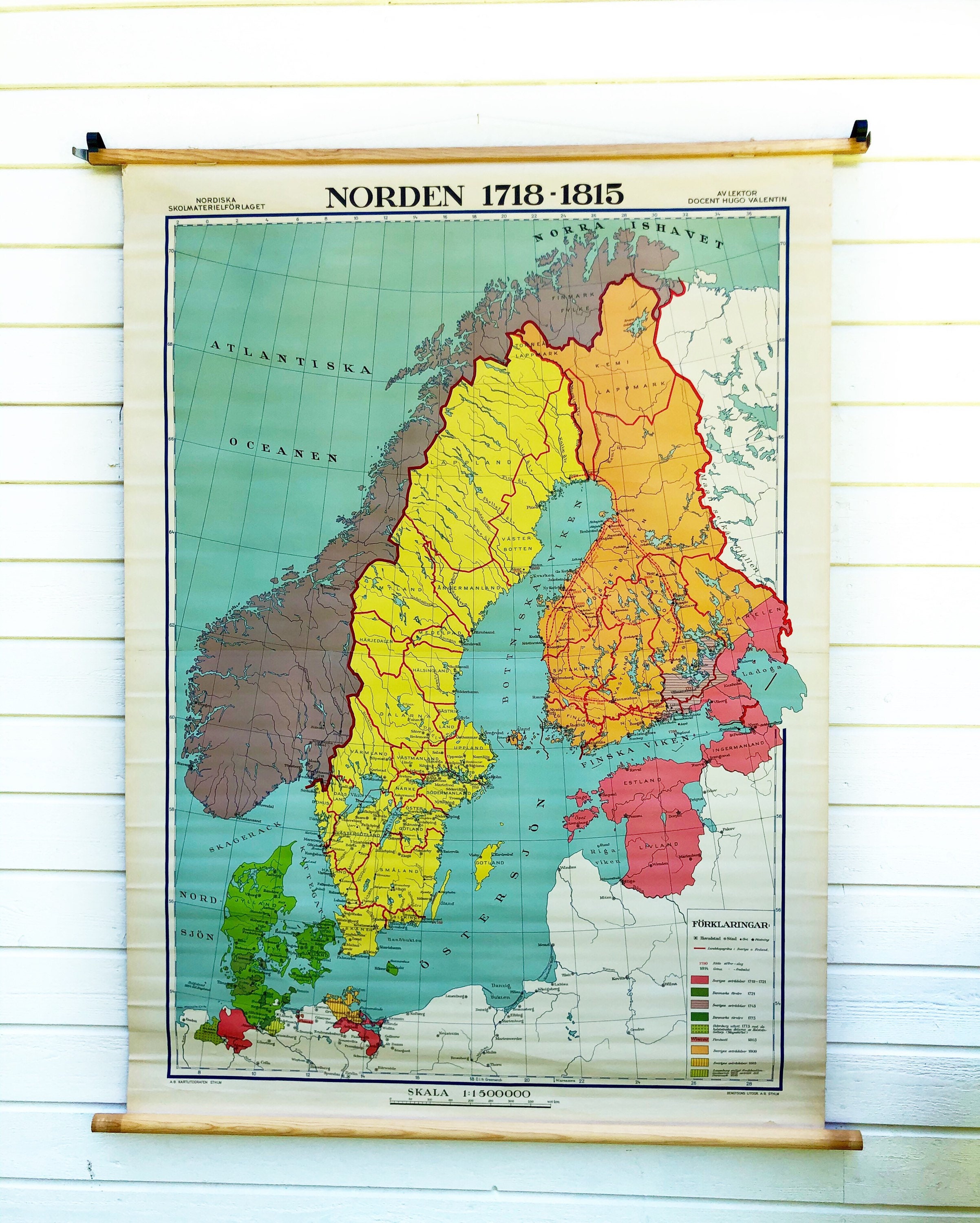Large Vintage Swedish classroom wall Map of Scandinavian/ Norden 1718 ...