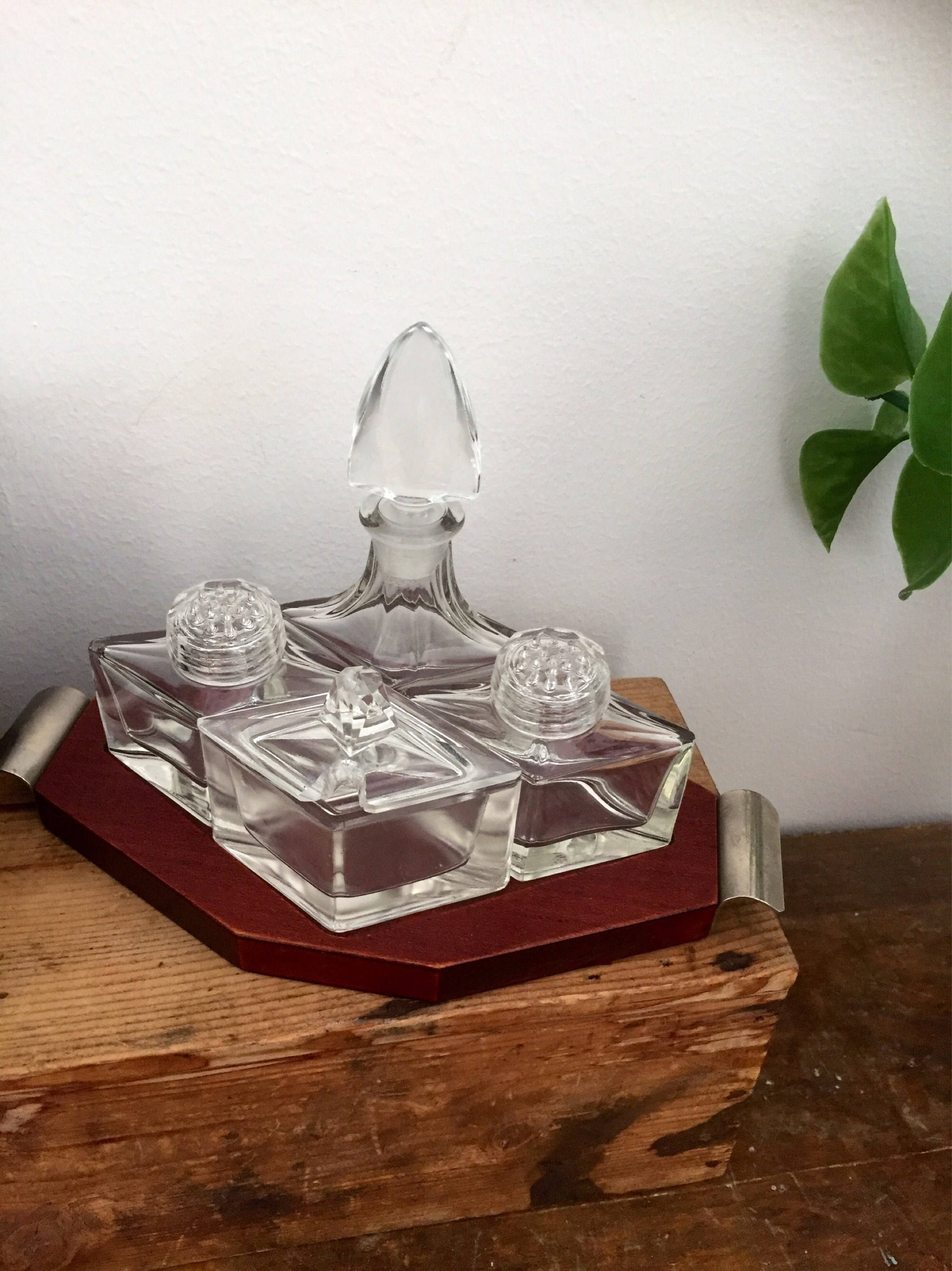 Danish/Midcentury Modern/Glass Condiments/Salt and Pepper Set/Teak ...