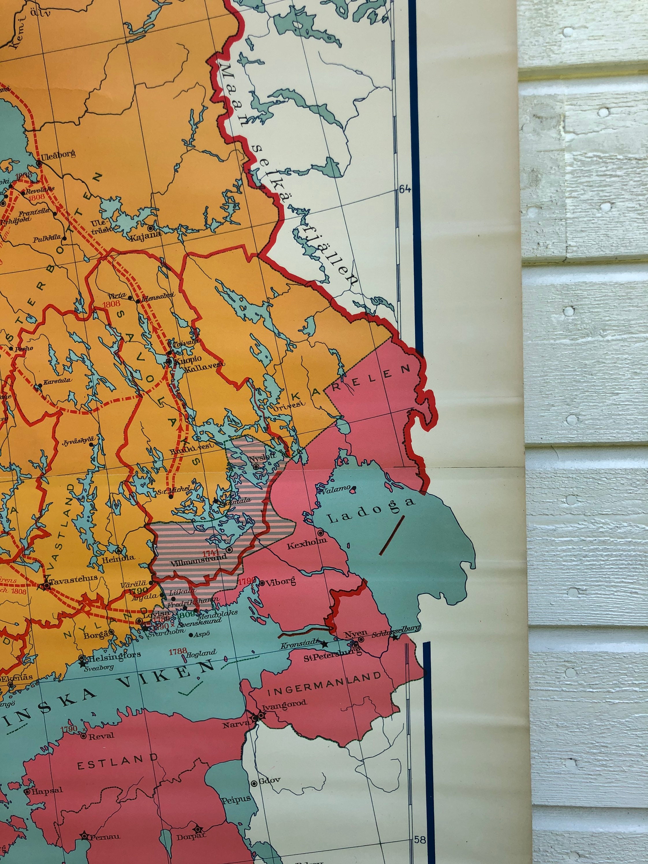 Large Vintage Swedish classroom wall Map of Scandinavian/ Norden 1718 ...