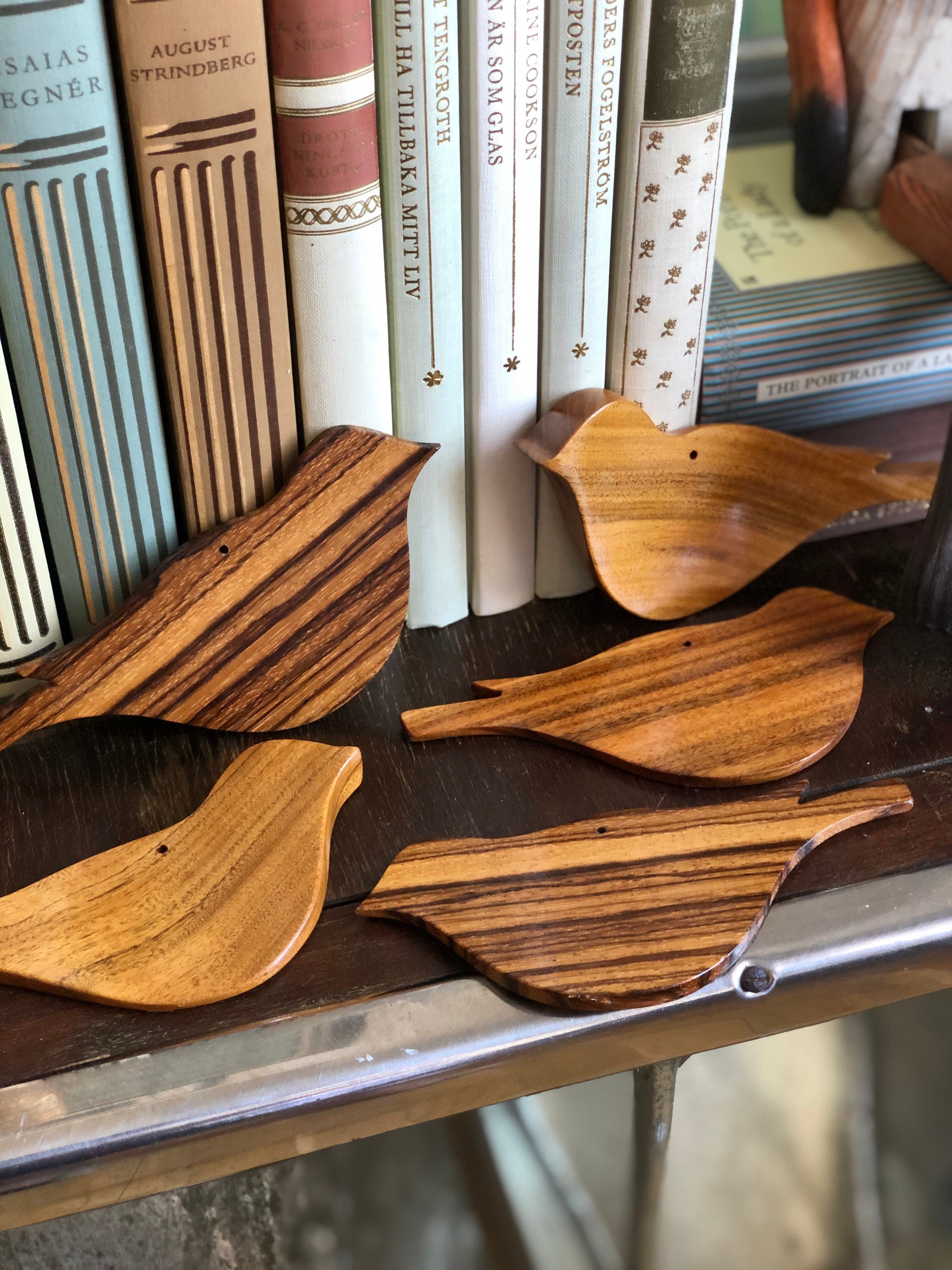 Midcentury modern teak wooden bird Cut outs / sculpture wall hanging