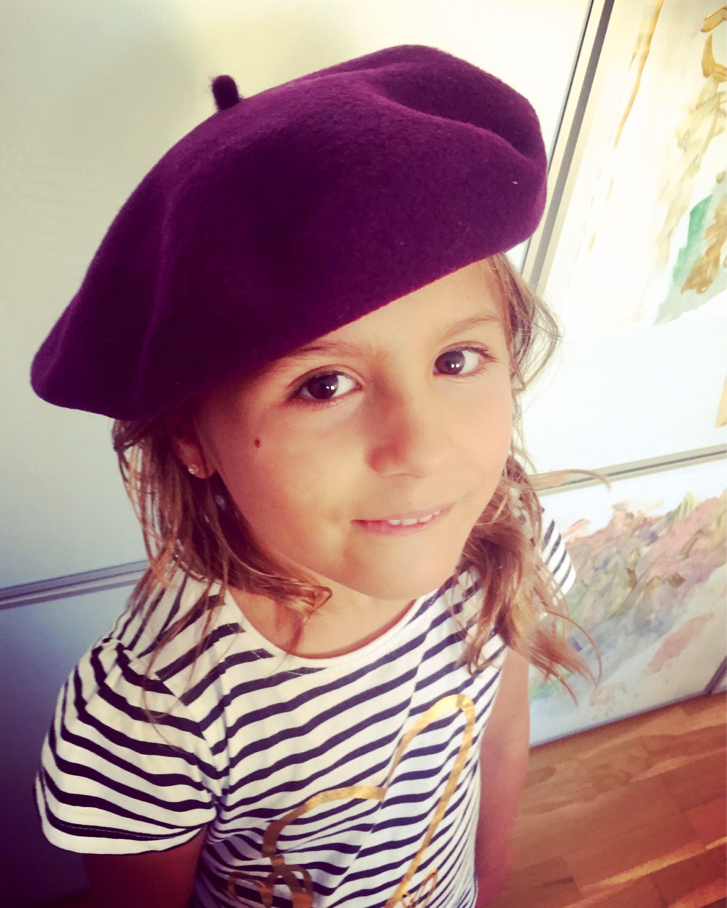 Kid's 1980s violet purple beret wool girl's