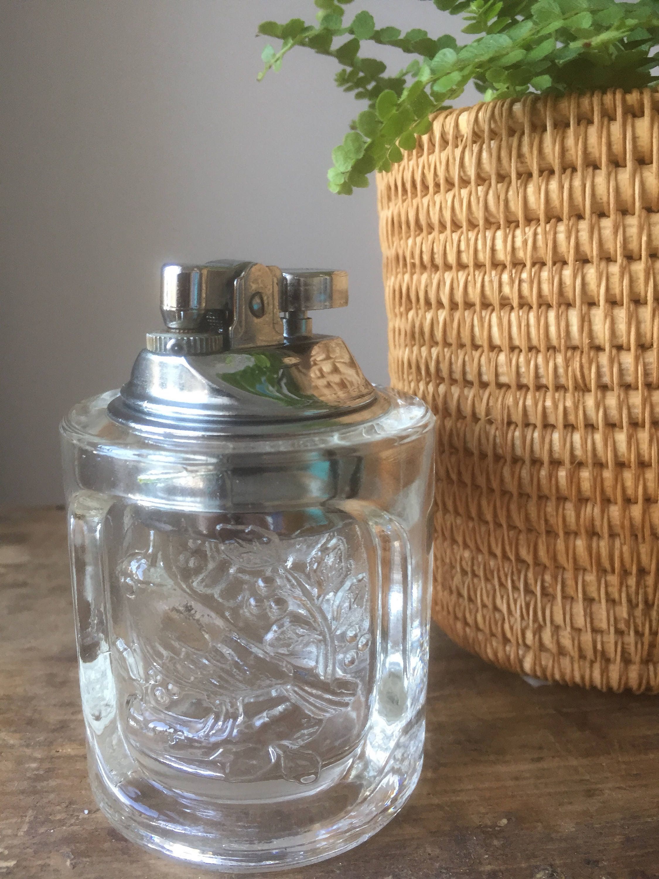 Vintage lighter by Byron Hirota Glass Japan Table Lighter chinoiserie birds