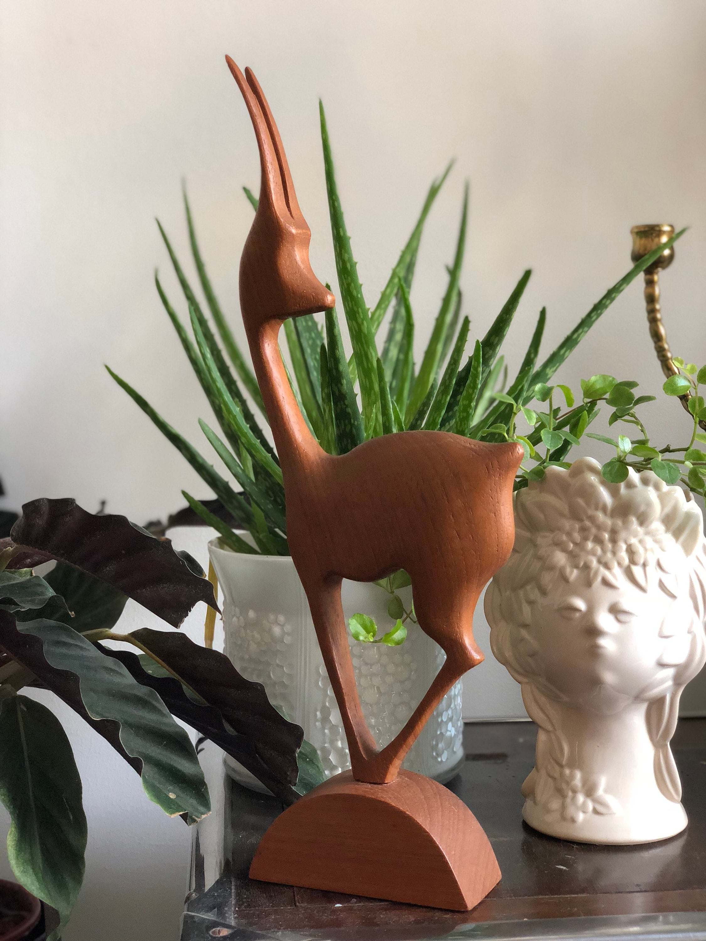 Scandinavian teak Antelope wooden carving mid-century / signed Åke ...