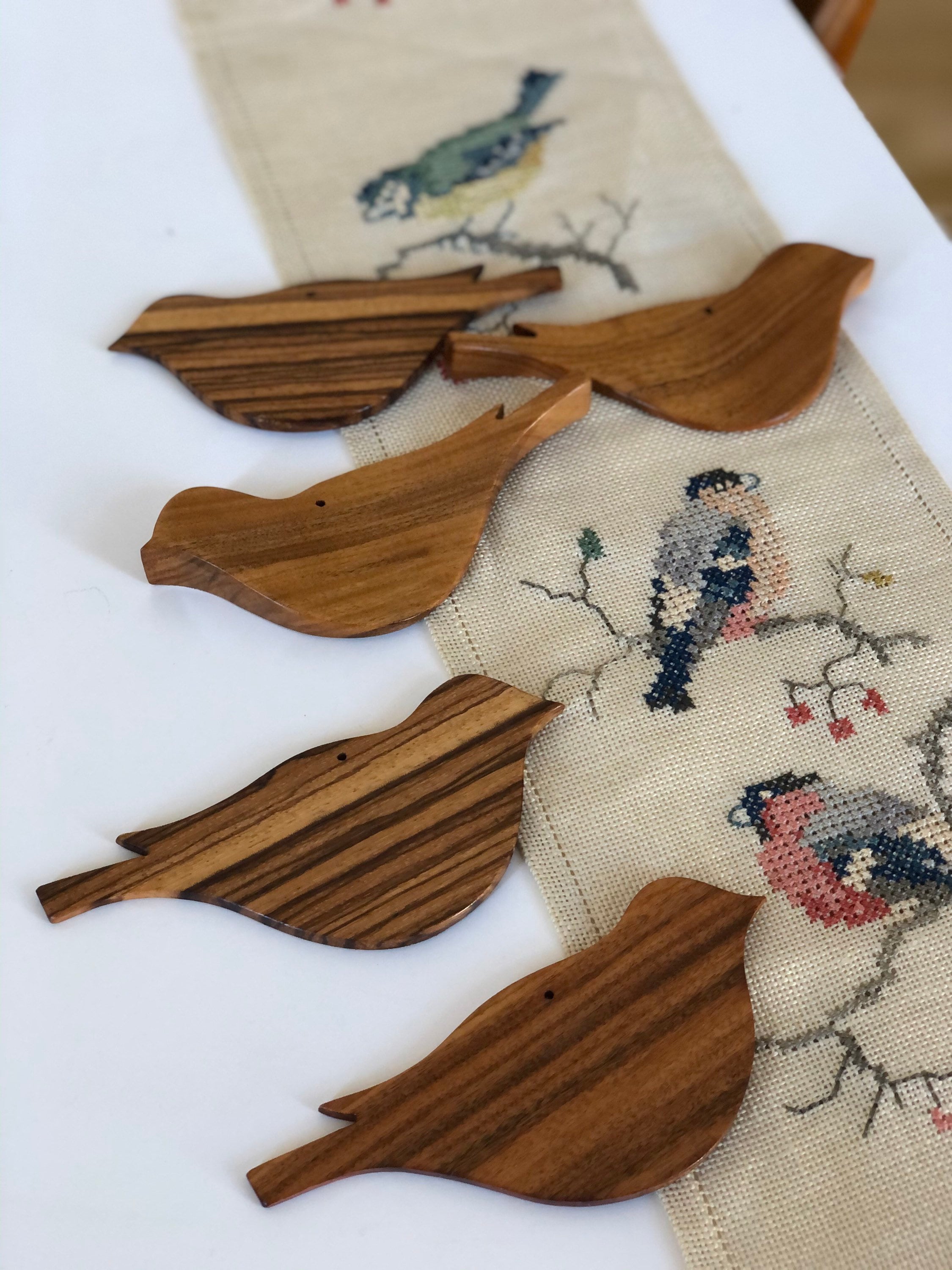 Midcentury modern teak wooden bird Cut outs / sculpture wall hanging