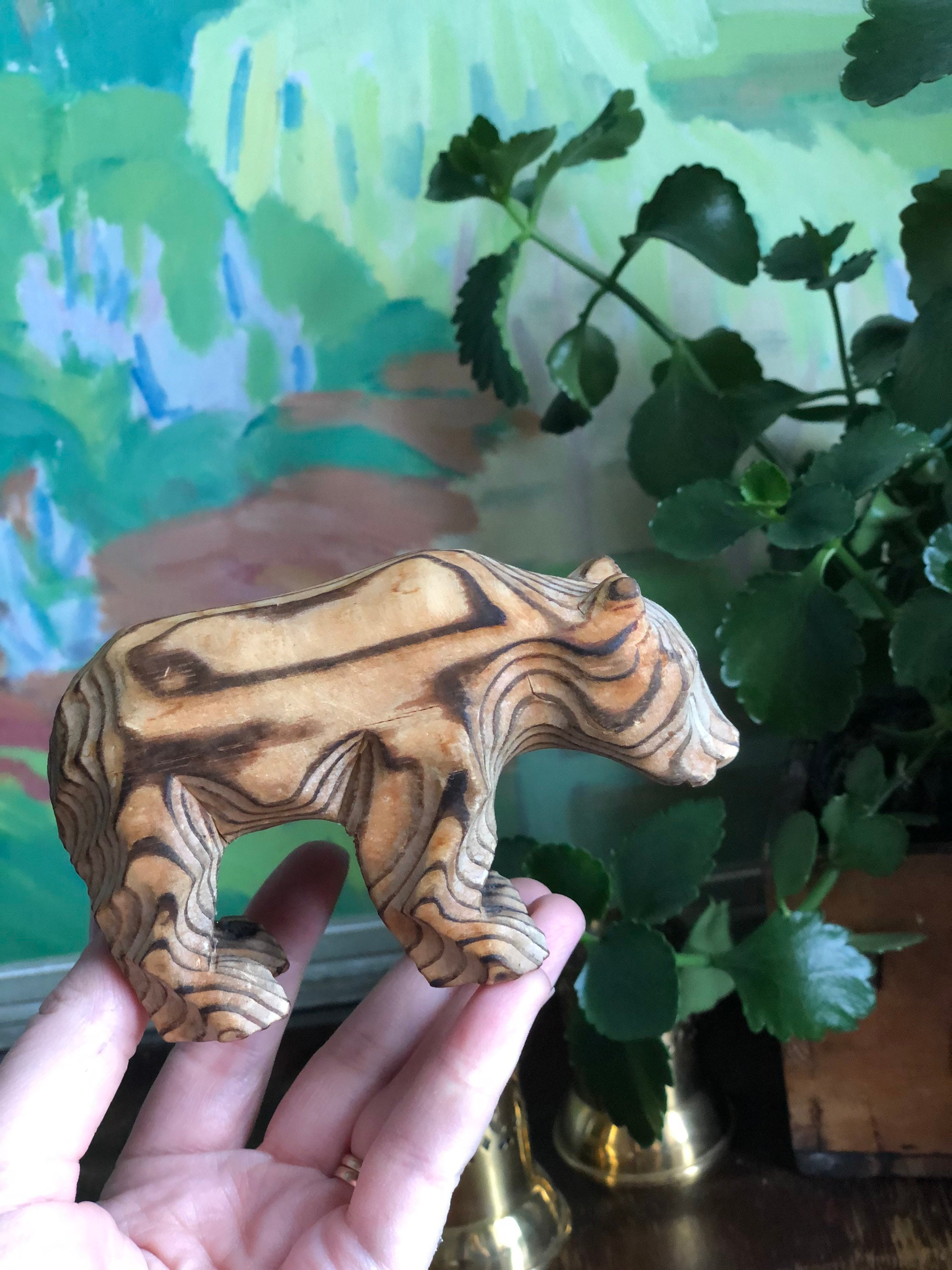 Swedish wooden bear hand carved in Sweden hygge wood carving 1960s