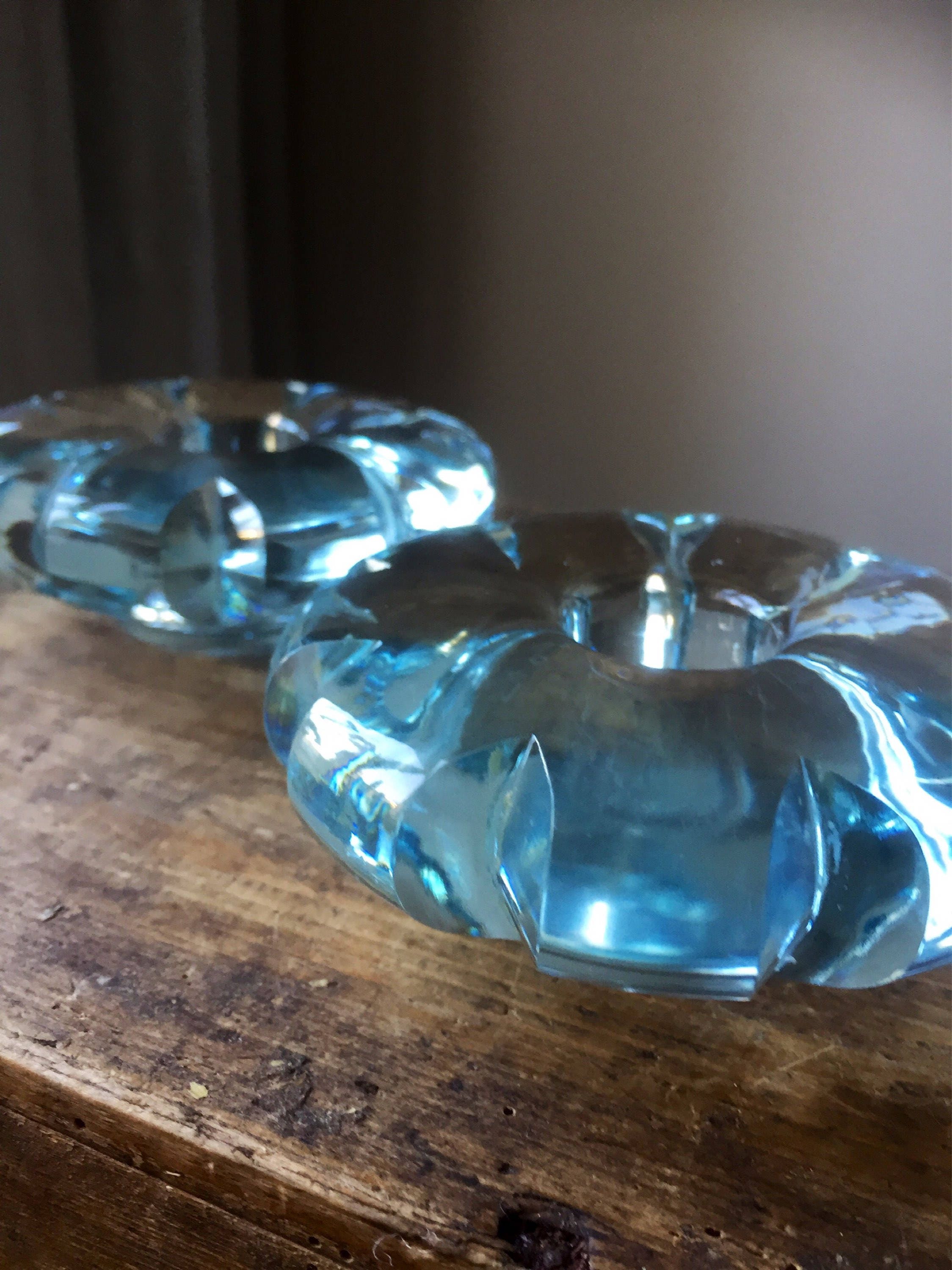 Antique Orrefors Crystal Candle Holders Signed Art Deco Style Scandinavian Swedish