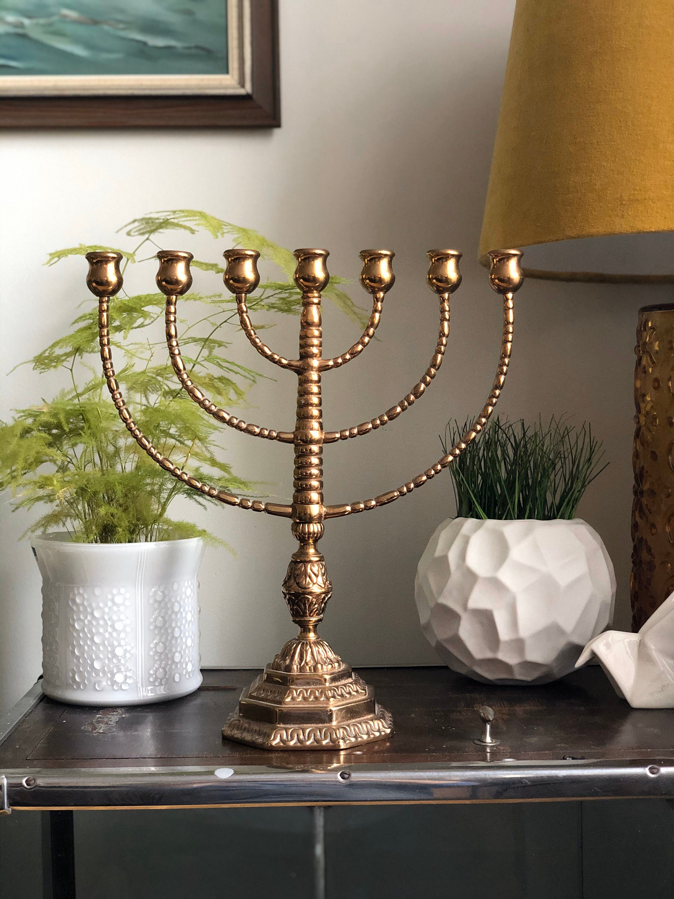 Heavy bronze menorah vintage pedestal stunning 7 arm bronze malm