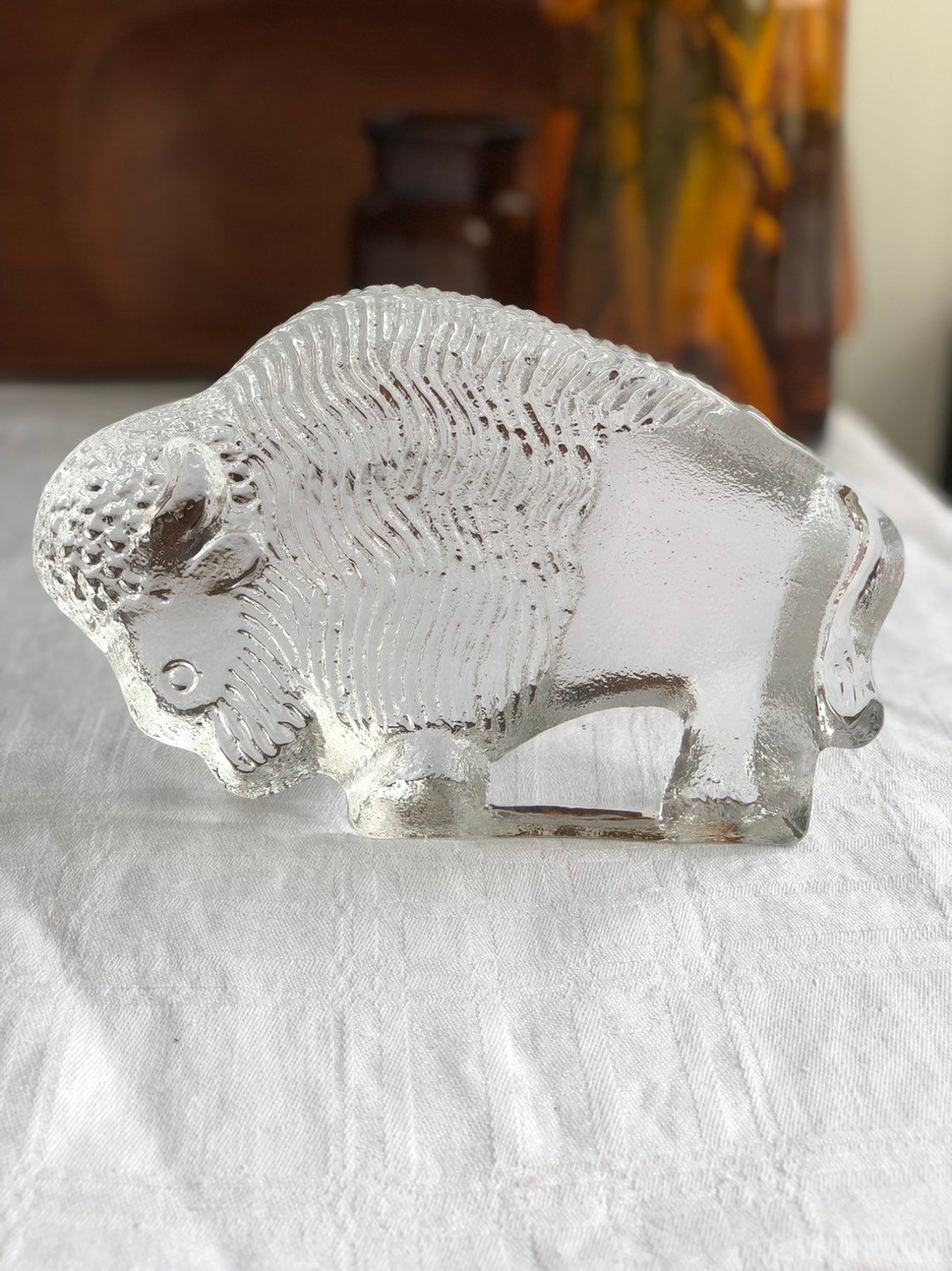XL Lisa Larson Glass Bison Buffalo Swedish Glass 1970s Flat Back ...