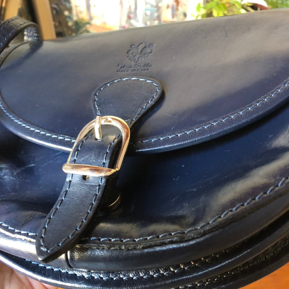 Navy blue leather Vera Pelle purse 80s vintage made in Italy bag