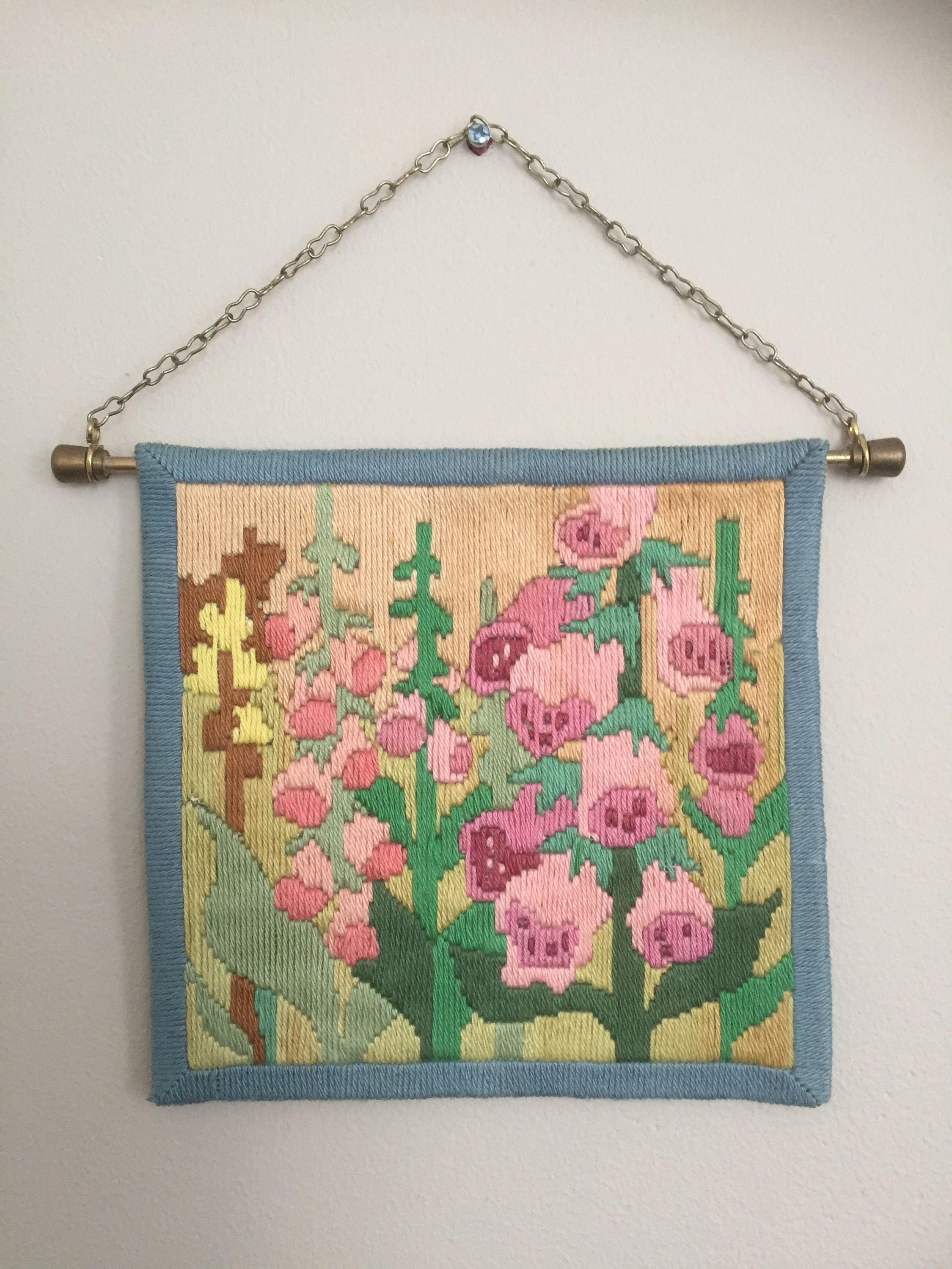 Whimsical /long stitch/embroidered/abstract/flower design/wall hanging ...