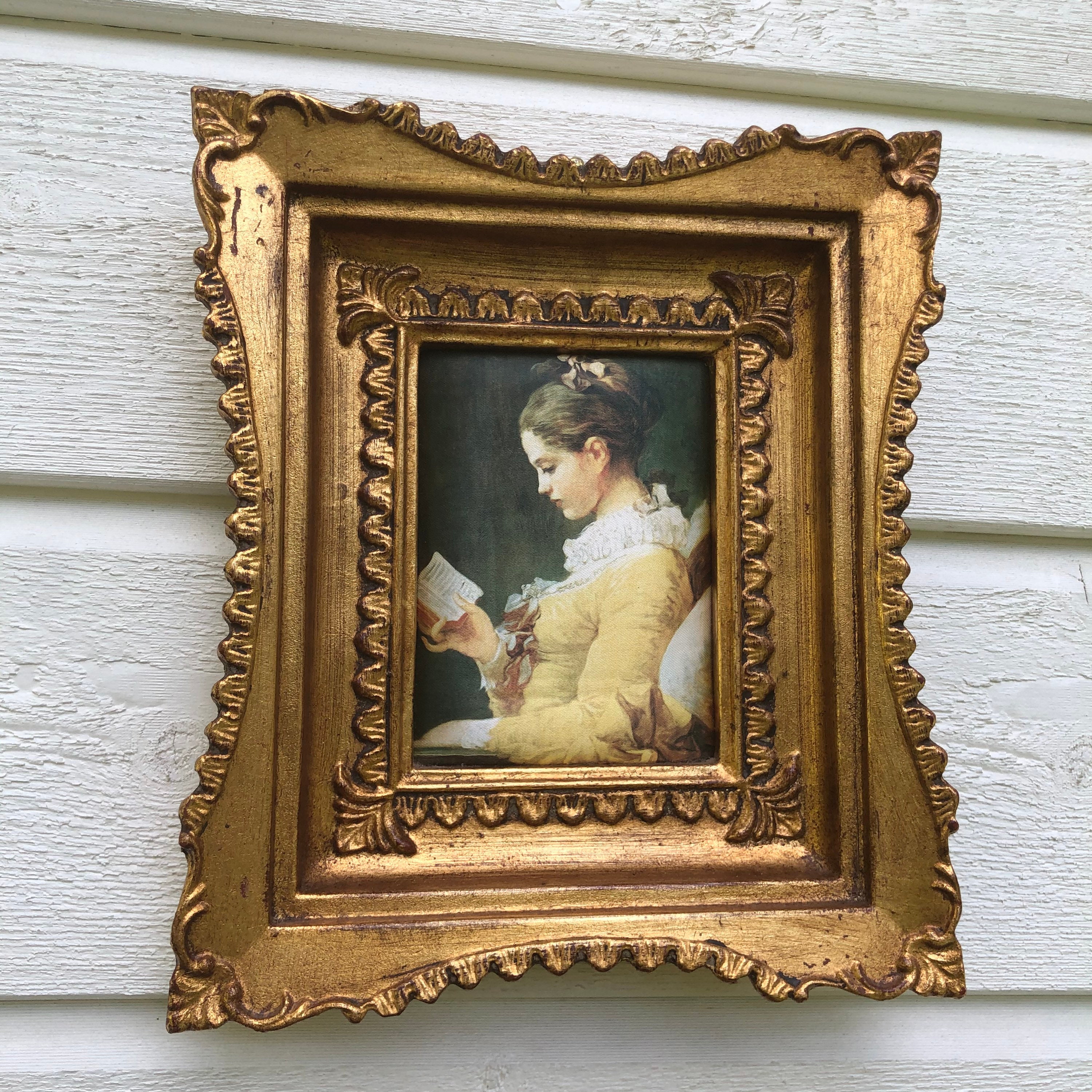 Reserved for R Gilded gold wooden framed Victorian silkscreened fabric ...