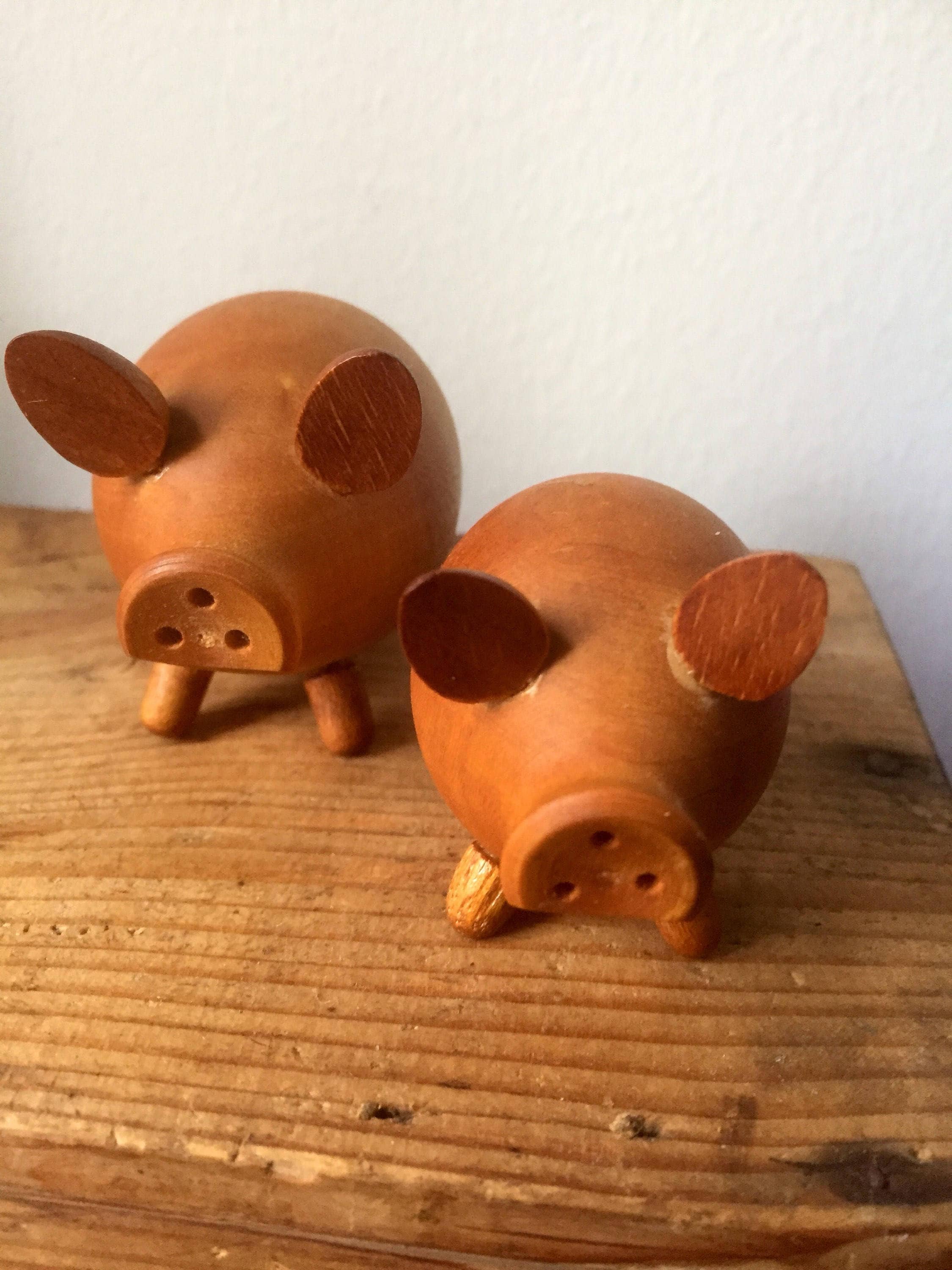 wooden /pig /salt and pepper shakers/midcentury modern/vintage/hand ...