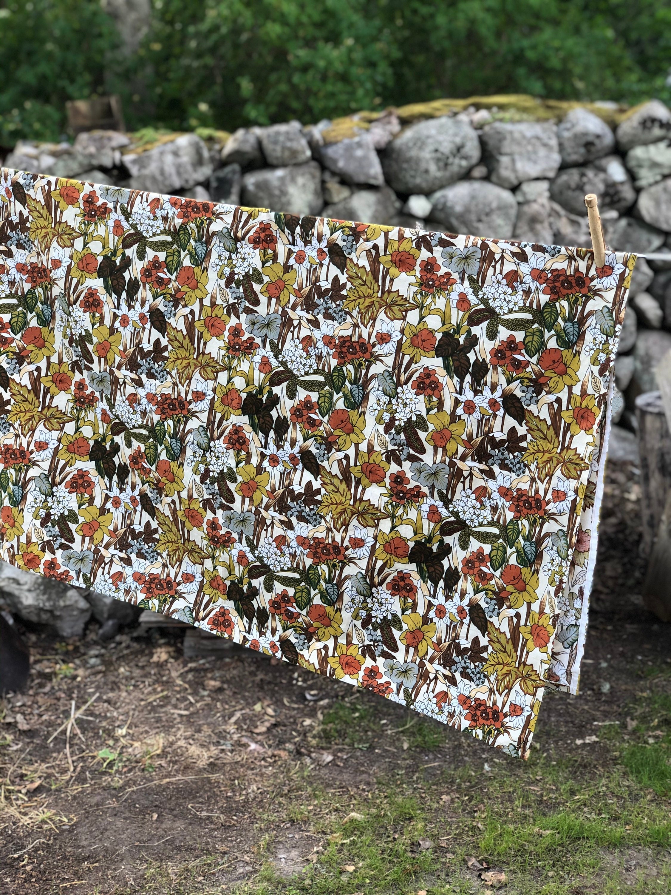 Scandinavian fabric designed in Sweden autumn floral print cotton
