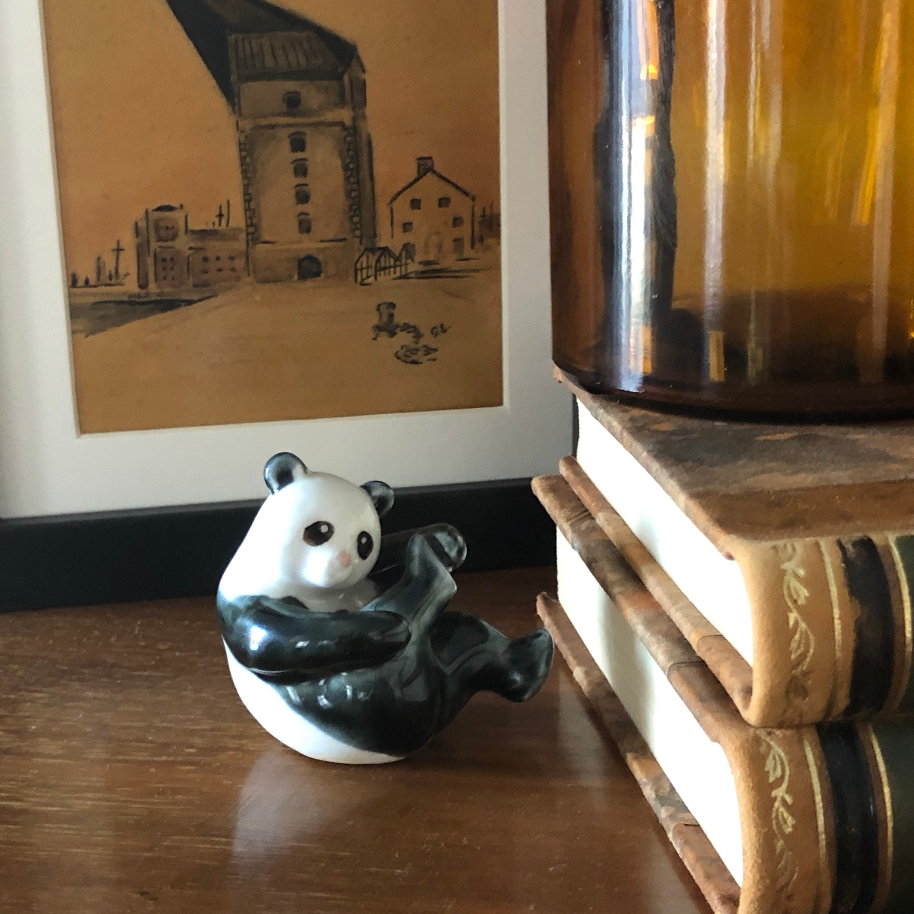 Adorable vintage pottery ceramic panda figure boho panda figurine