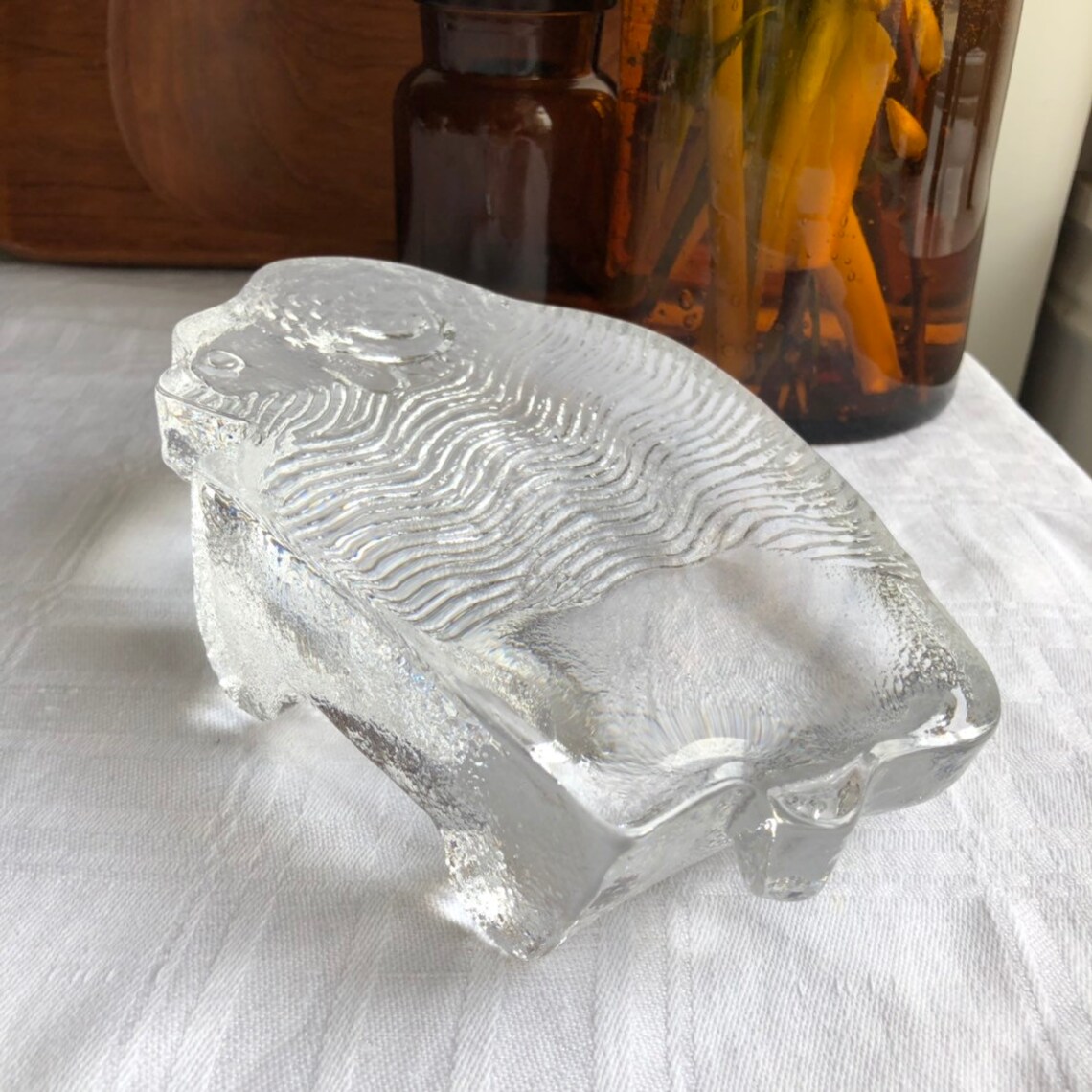 XL Lisa Larson Glass Bison Buffalo Swedish Glass 1970s Flat Back ...