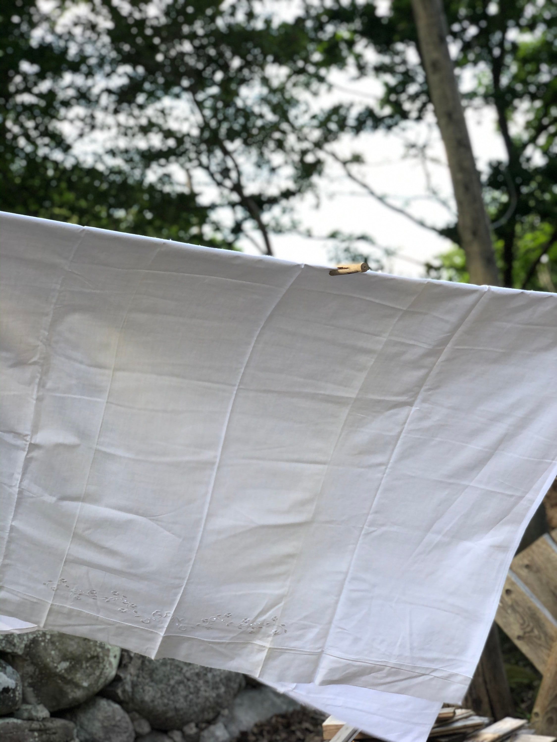 Vintage Scandinavian linens flat sheet hand embroidered monogrammed EFN ...