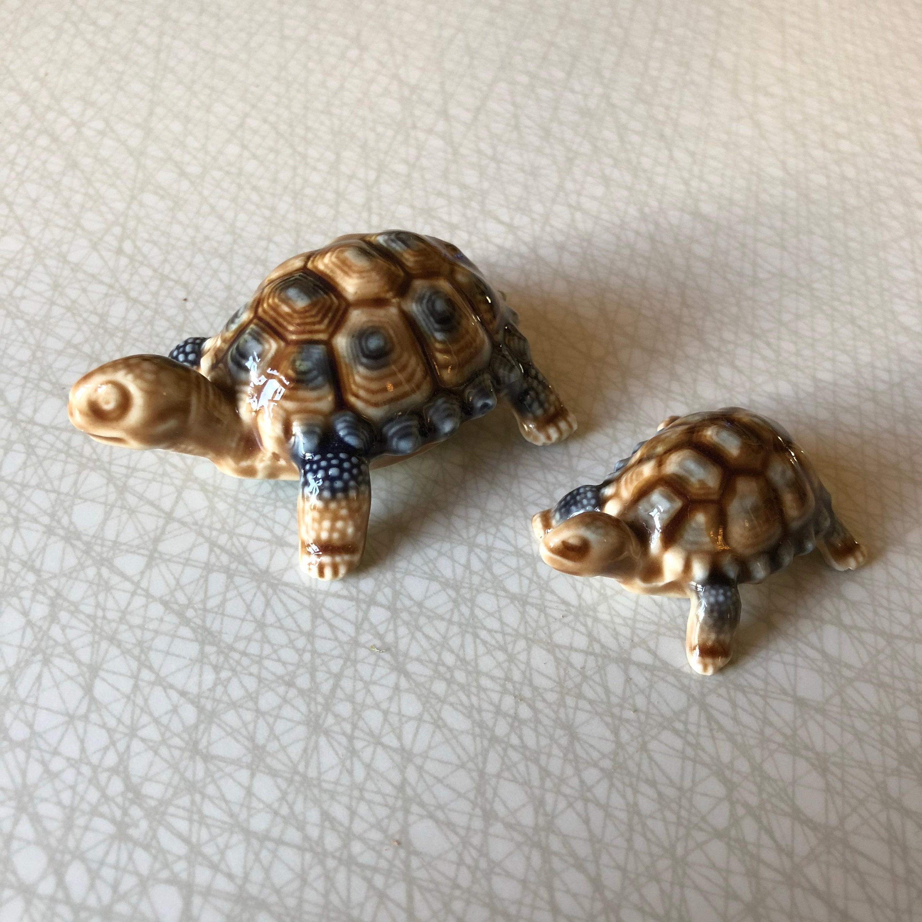 Pair of Wade ceramic turtle figurines stamped / earth tones blue grey ...