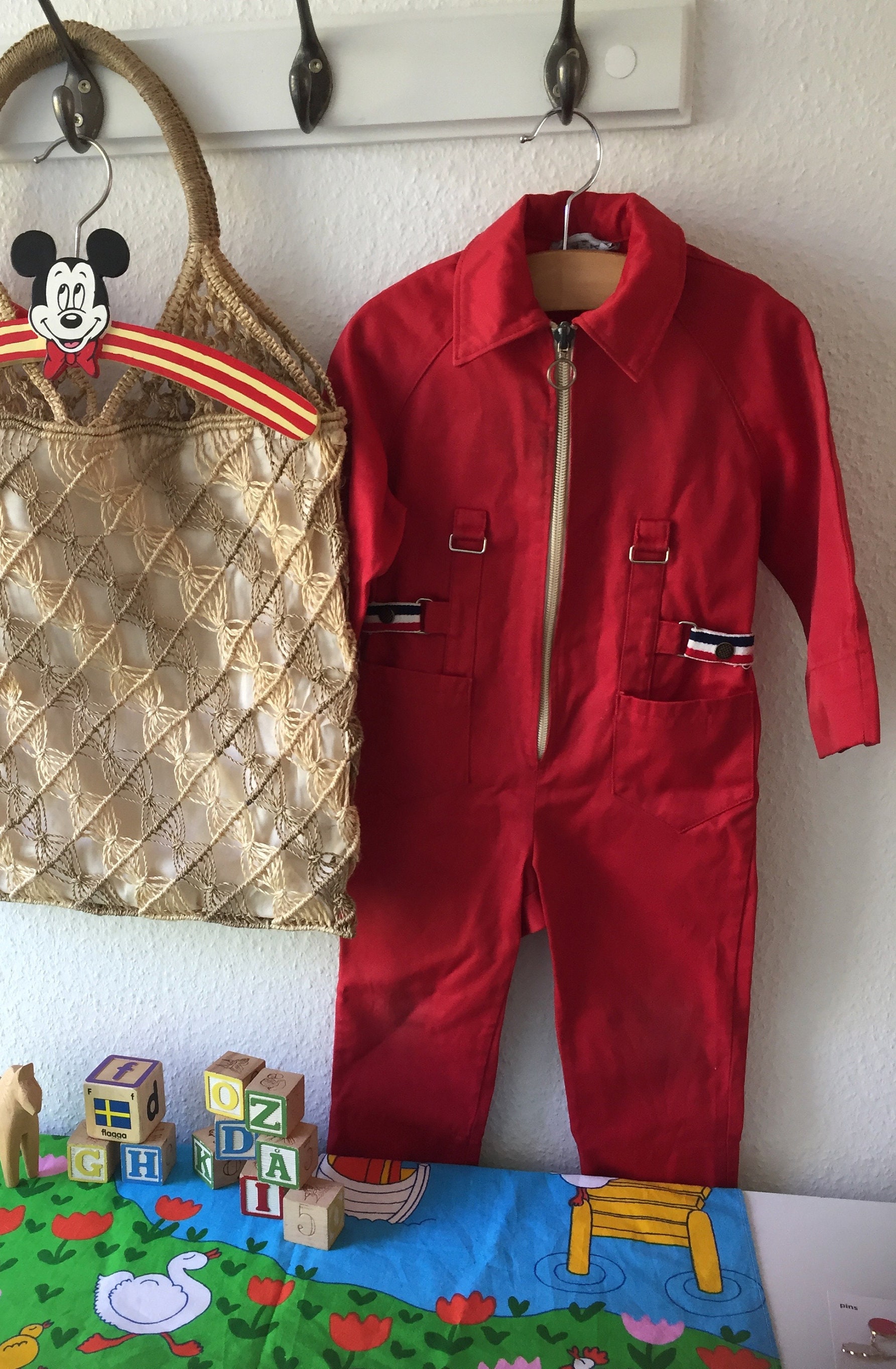 Scandinavian/retro/ jumpsuit/bright red/ overalls/ vintage/ 1970s ...
