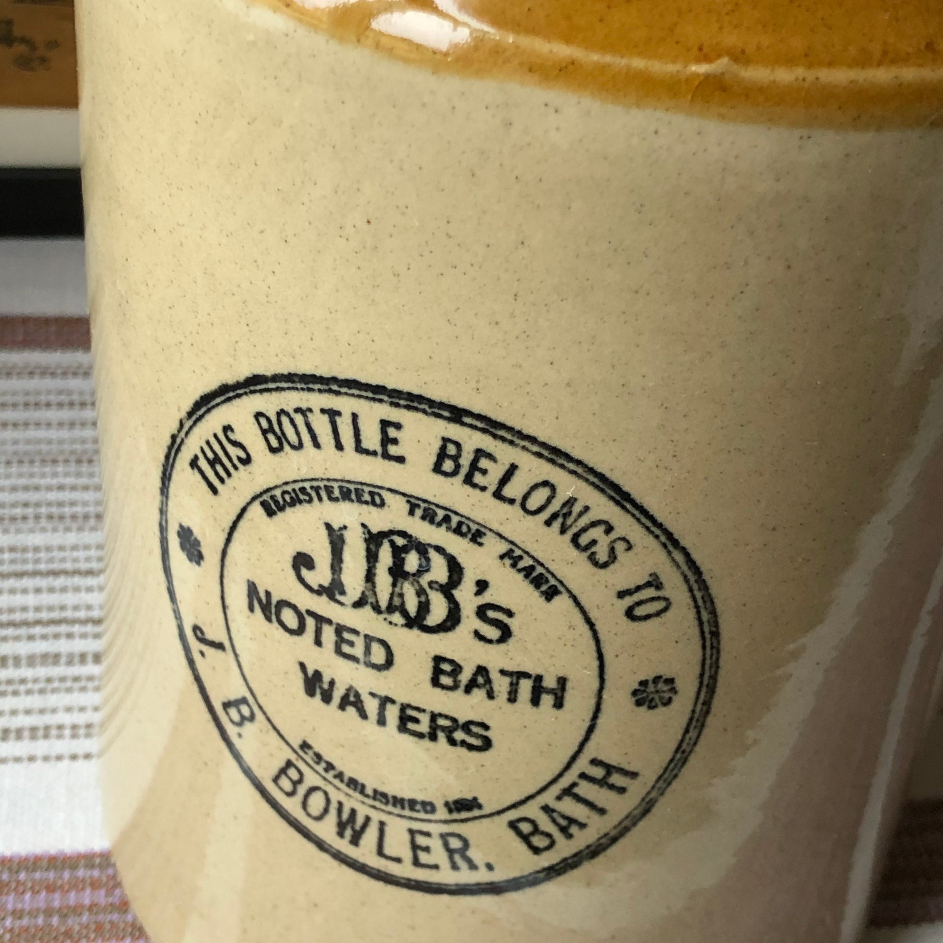 XL vintage stoneware spa bottle by JB Bowler bath decor jug ceramic ...