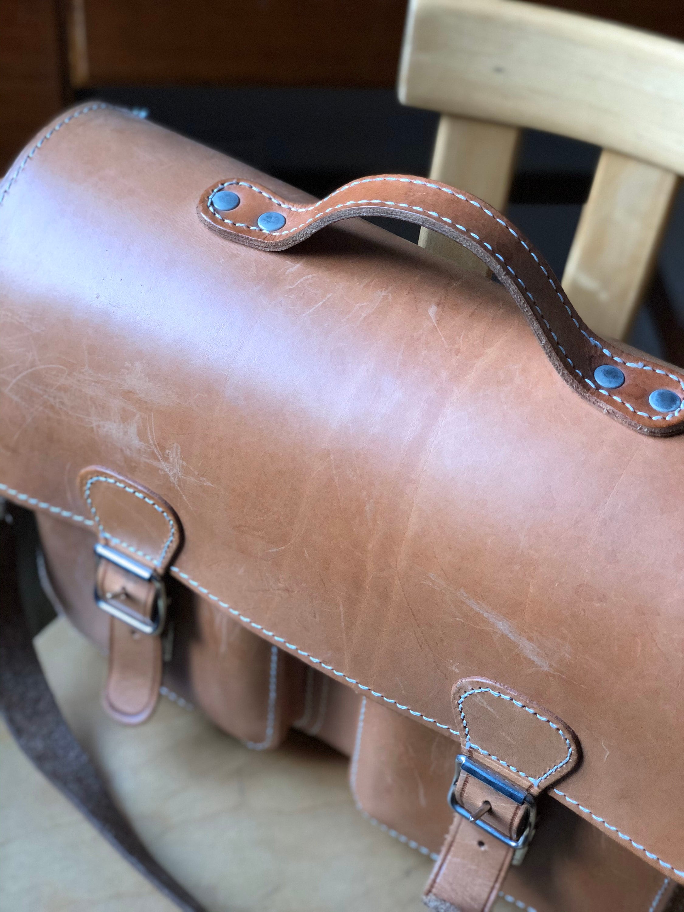 Vintage Dutch leather satchel bag from Original Ruitertassen portfolio ...