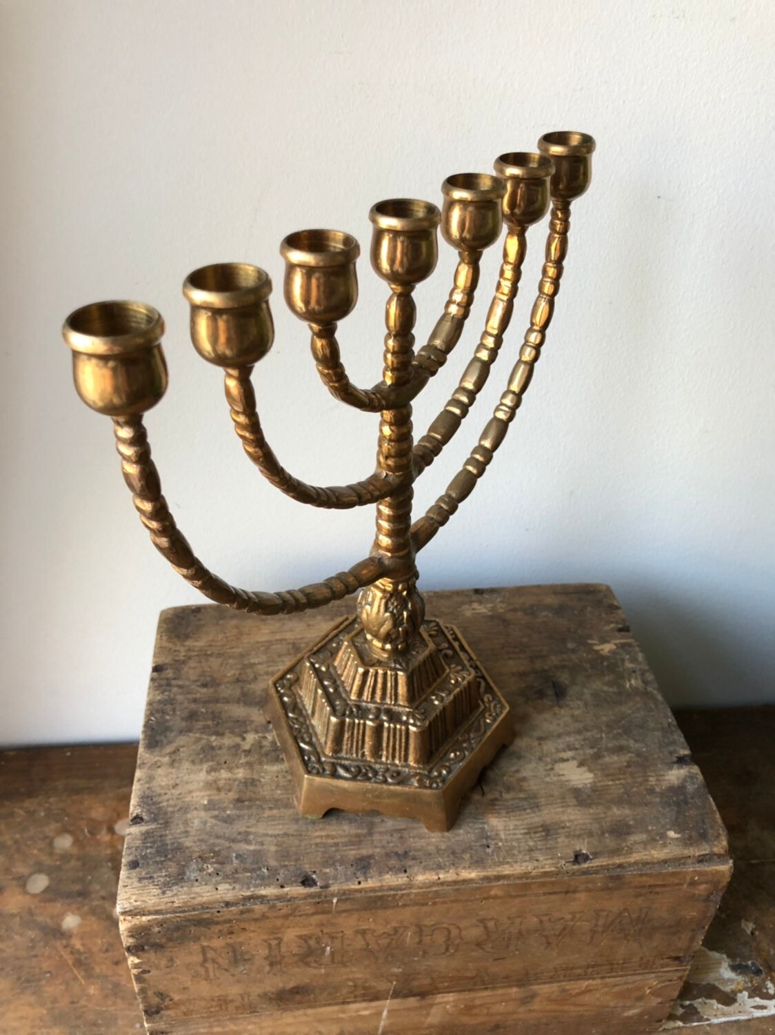 Heavy bronze menorah vintage pedestal stunning Chanukah bronze malm ...
