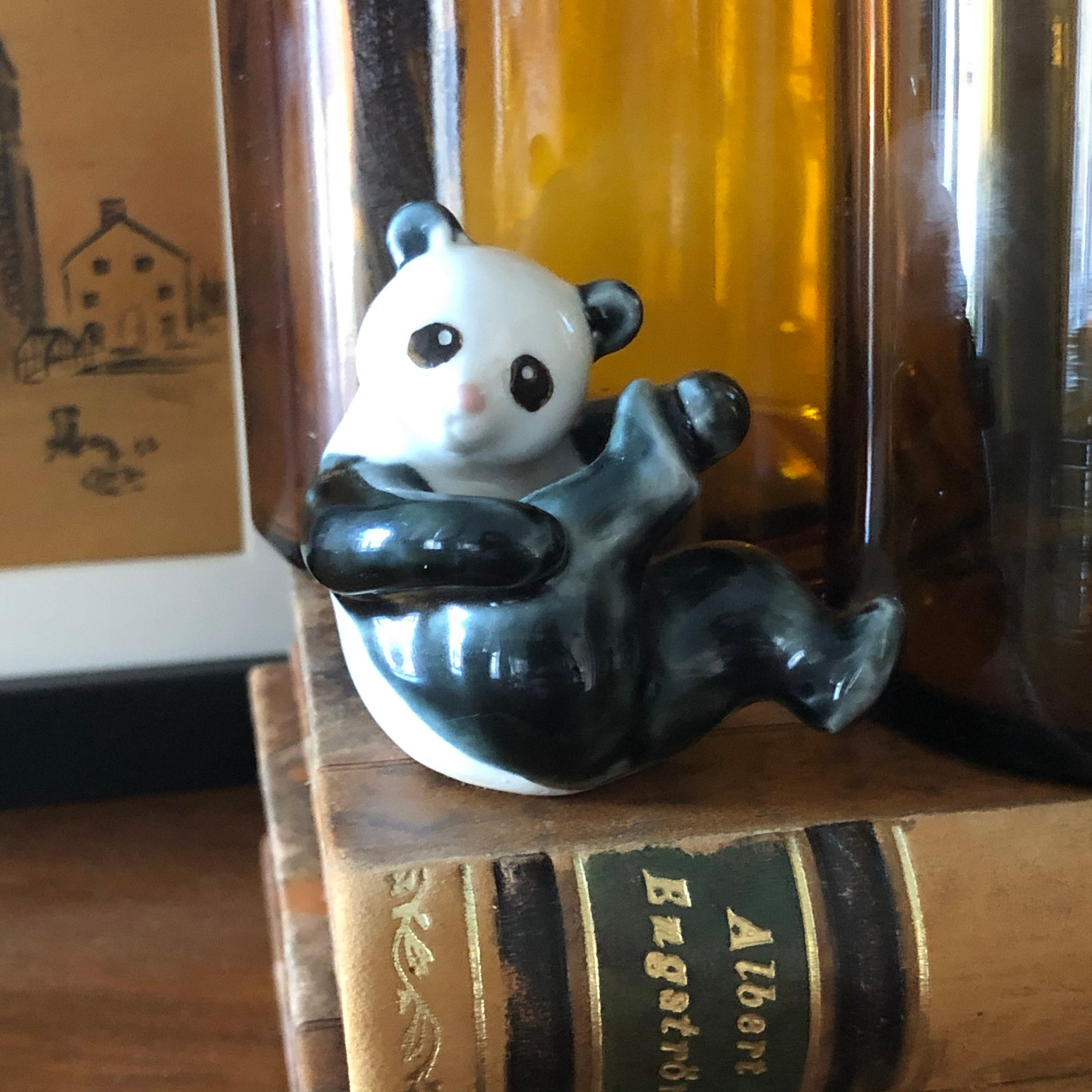 Adorable vintage pottery ceramic panda figure boho panda figurine