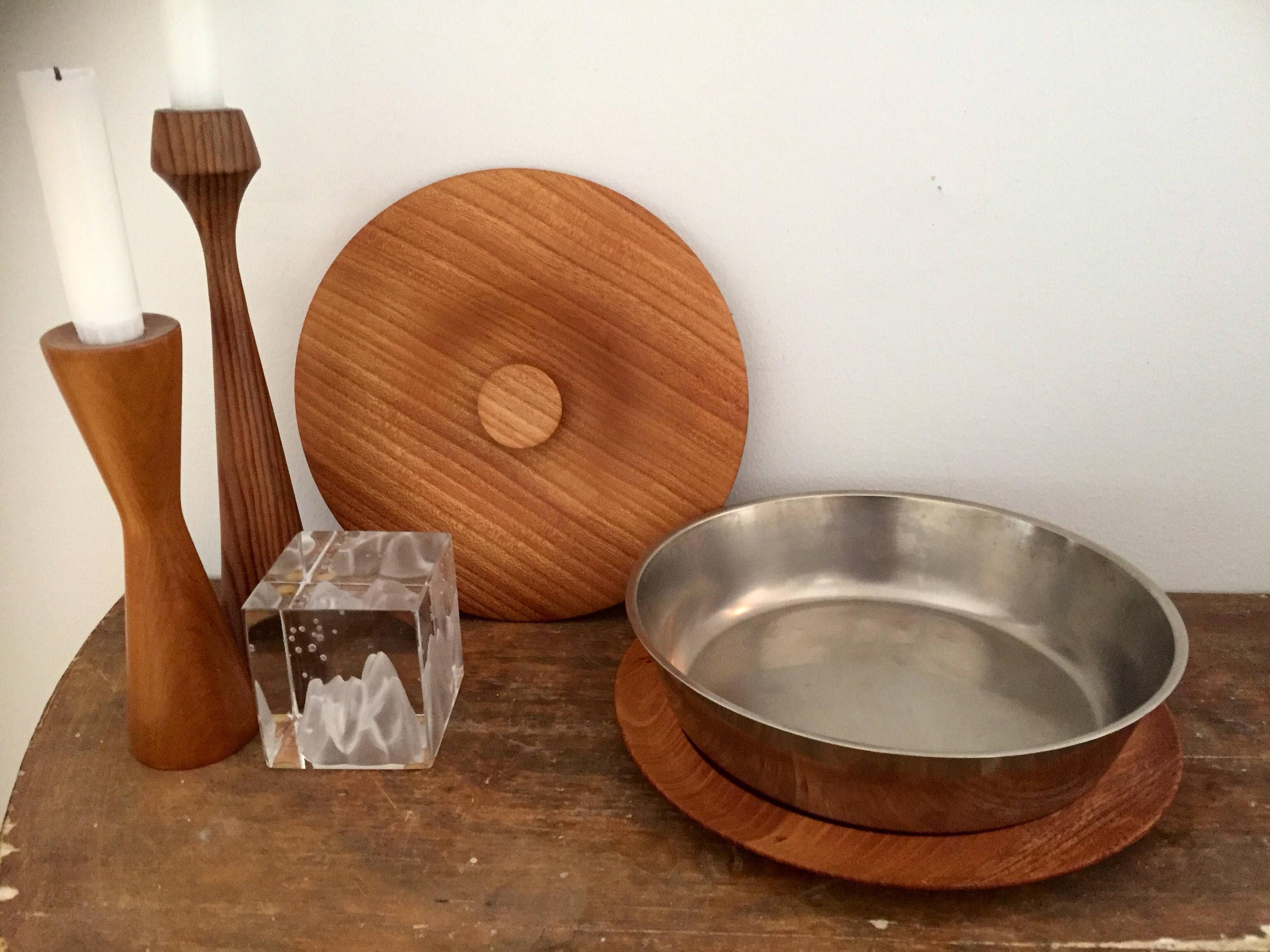 Reserved / Swedish hand turned midcentury modern /wooden lid and plate ...