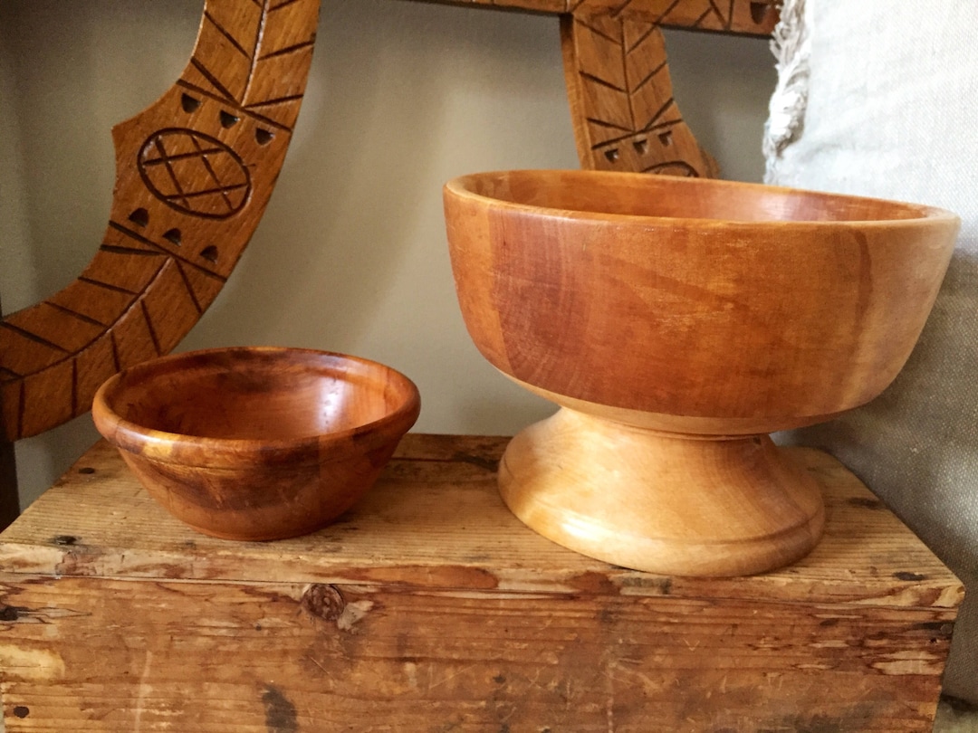 Pair of Swedish Hand Carved Turned Midcentury Modern Wooden Bowl ...