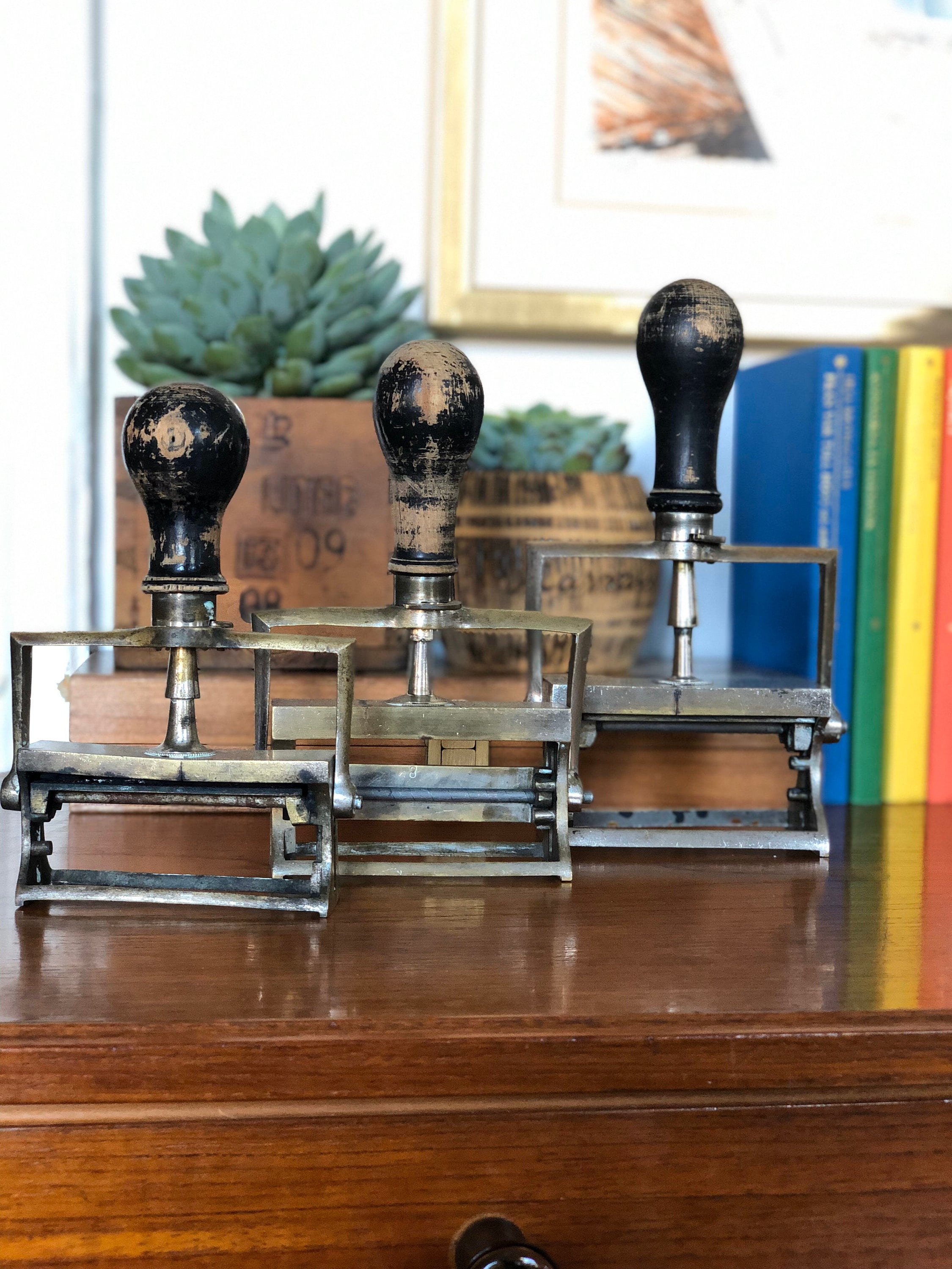 Vintage Library decor Set of 3 vintage stampers / stamp made in Sweden ...