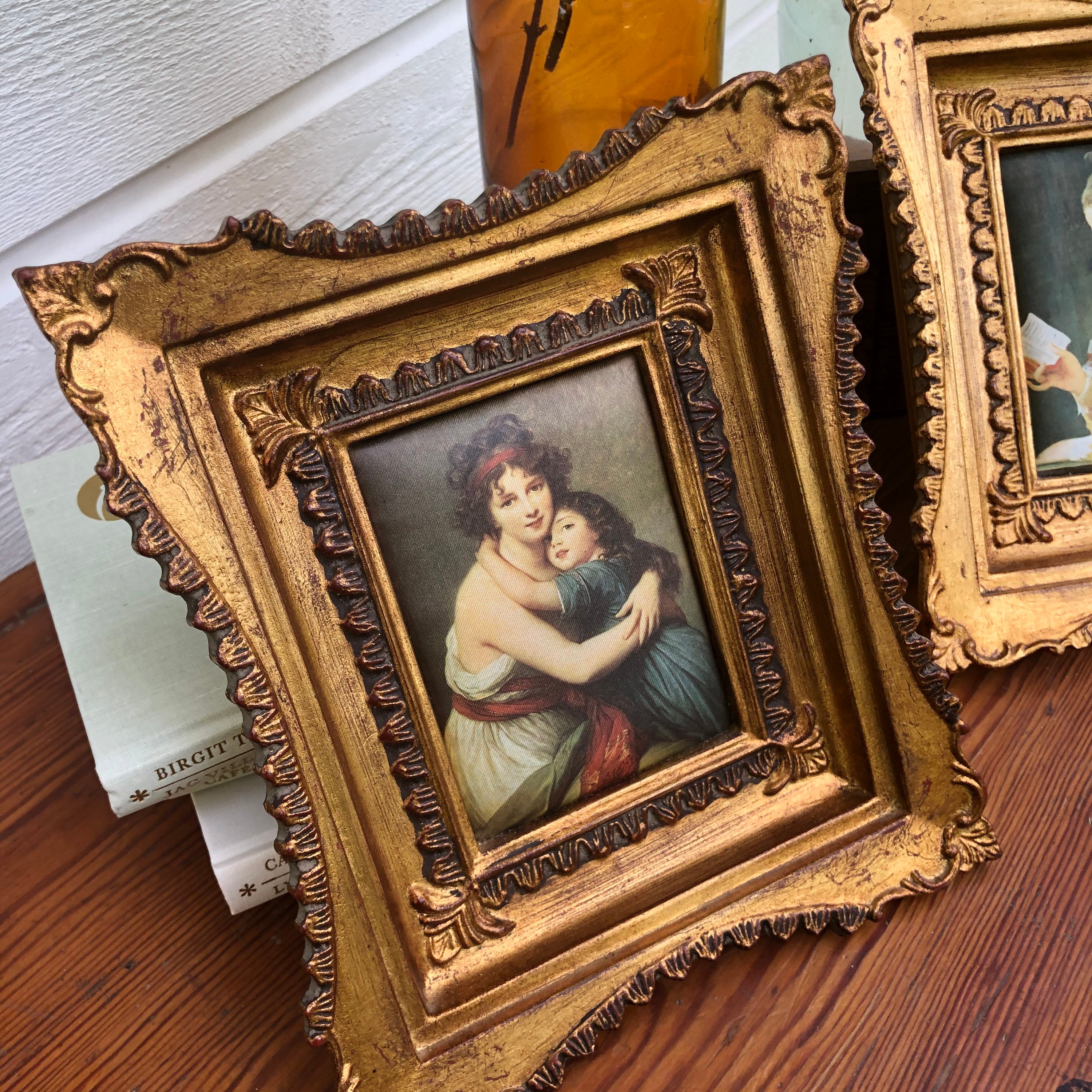 Reserved for R Gilded gold wooden framed Victorian silkscreened fabric ...