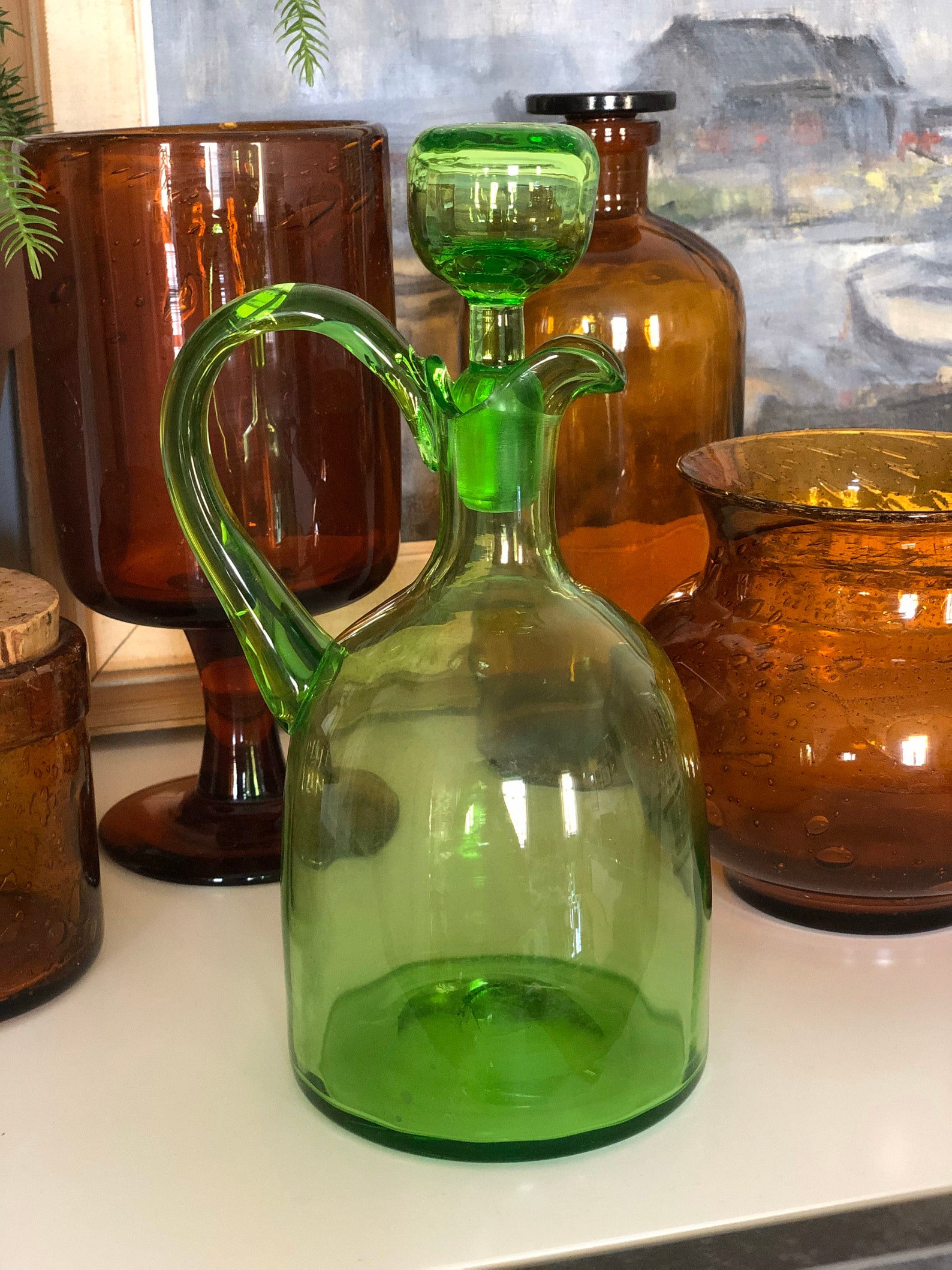Older Swedish Green Glass Decanter Handblown Swedish Glassworks ...